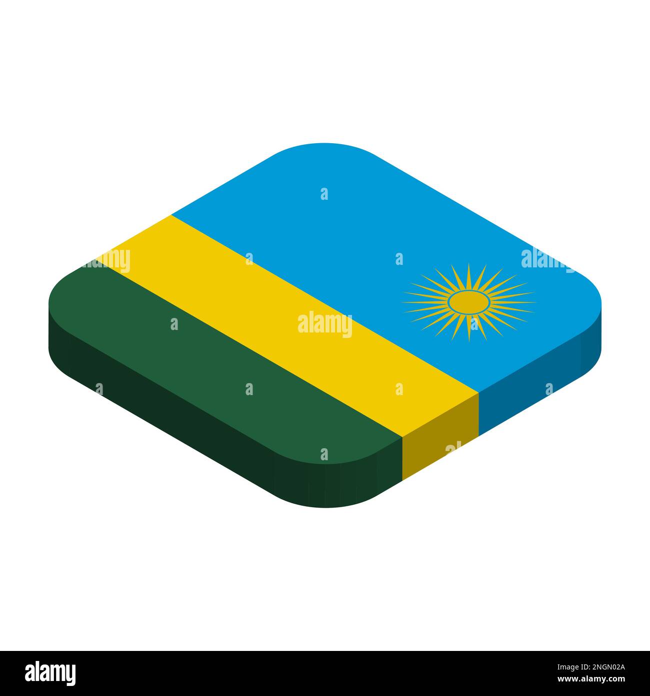 Rwanda flag - 3D isometric square flag with rounded corners Stock ...