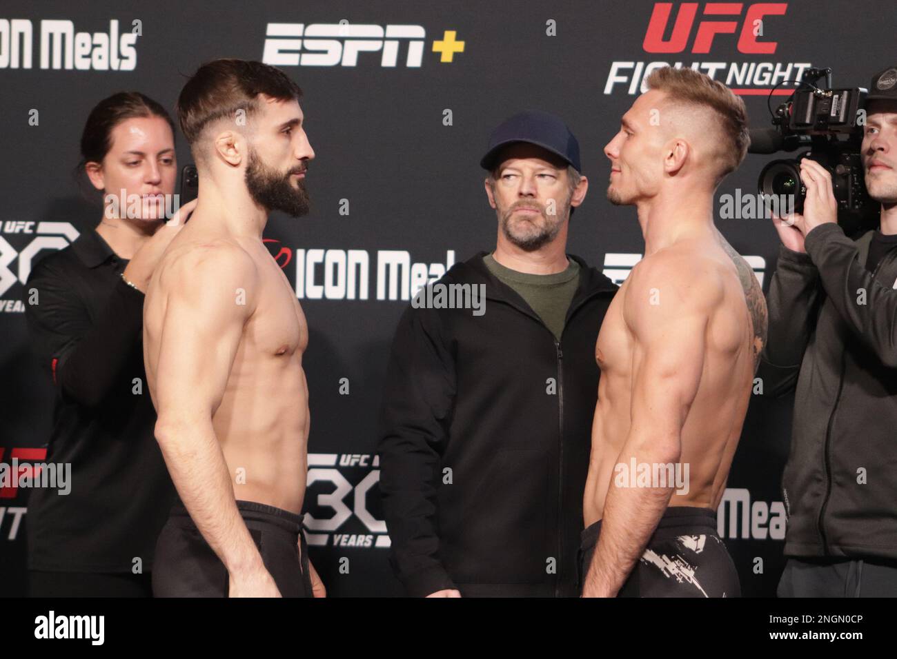 Las Vegas, NV - FEBRUARY 17: (L-R)[bluecorner] and [redcorner] face off ...