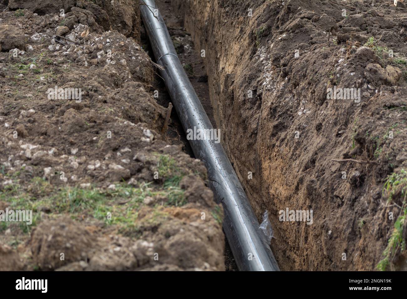 Industrial plastic polypropylene pipe. Laying sewage pipes ...