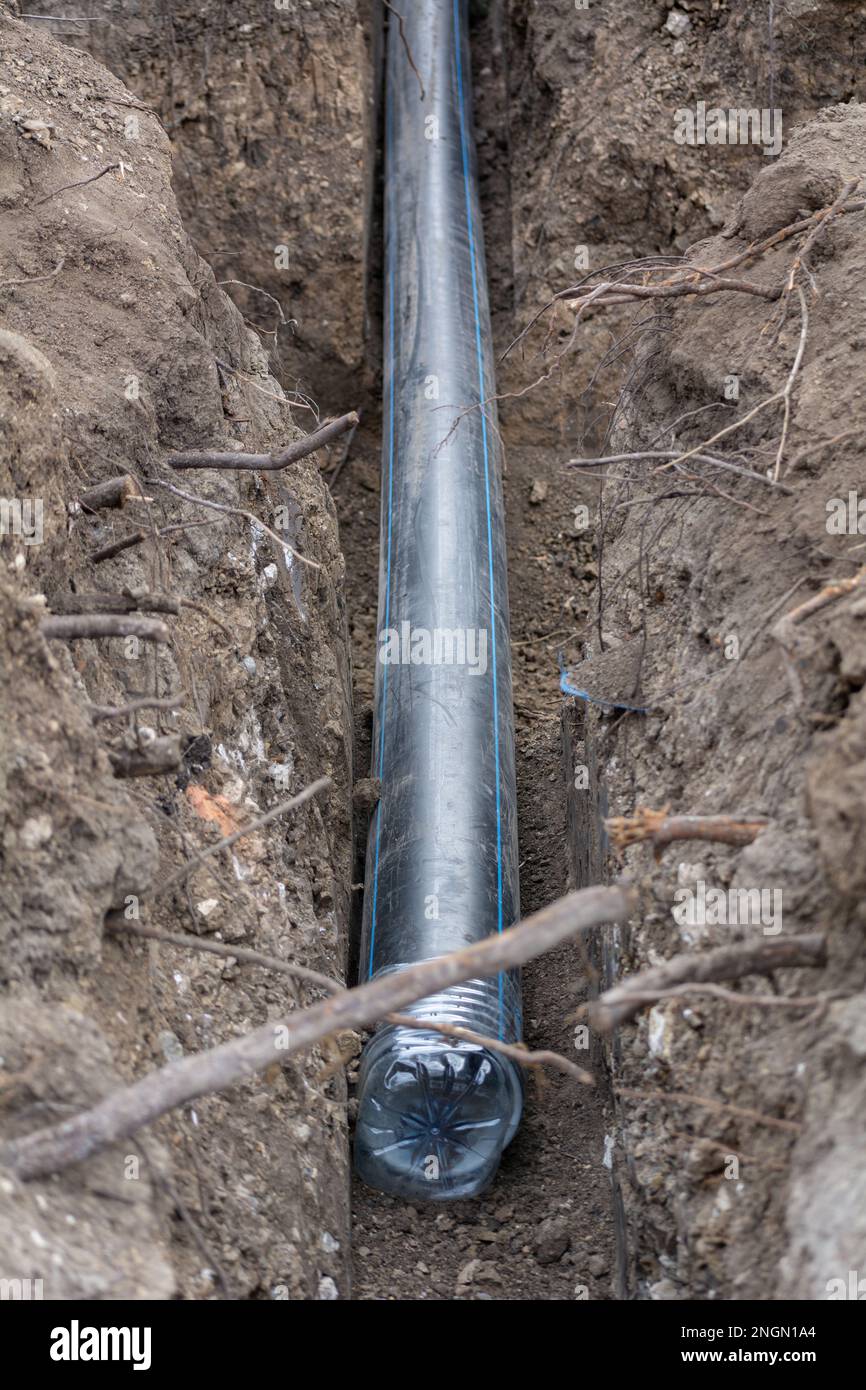 Plumbing industrial pipe laying. Industrial plastic polypropylene pipe ...