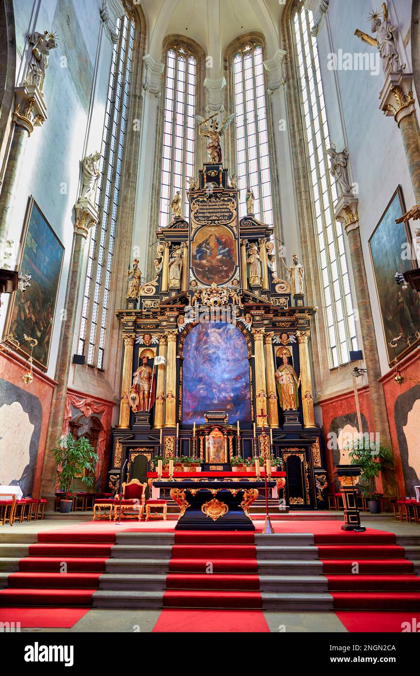 Prague Czech Republic. The interiors of the Gothic Church of Our Lady ...