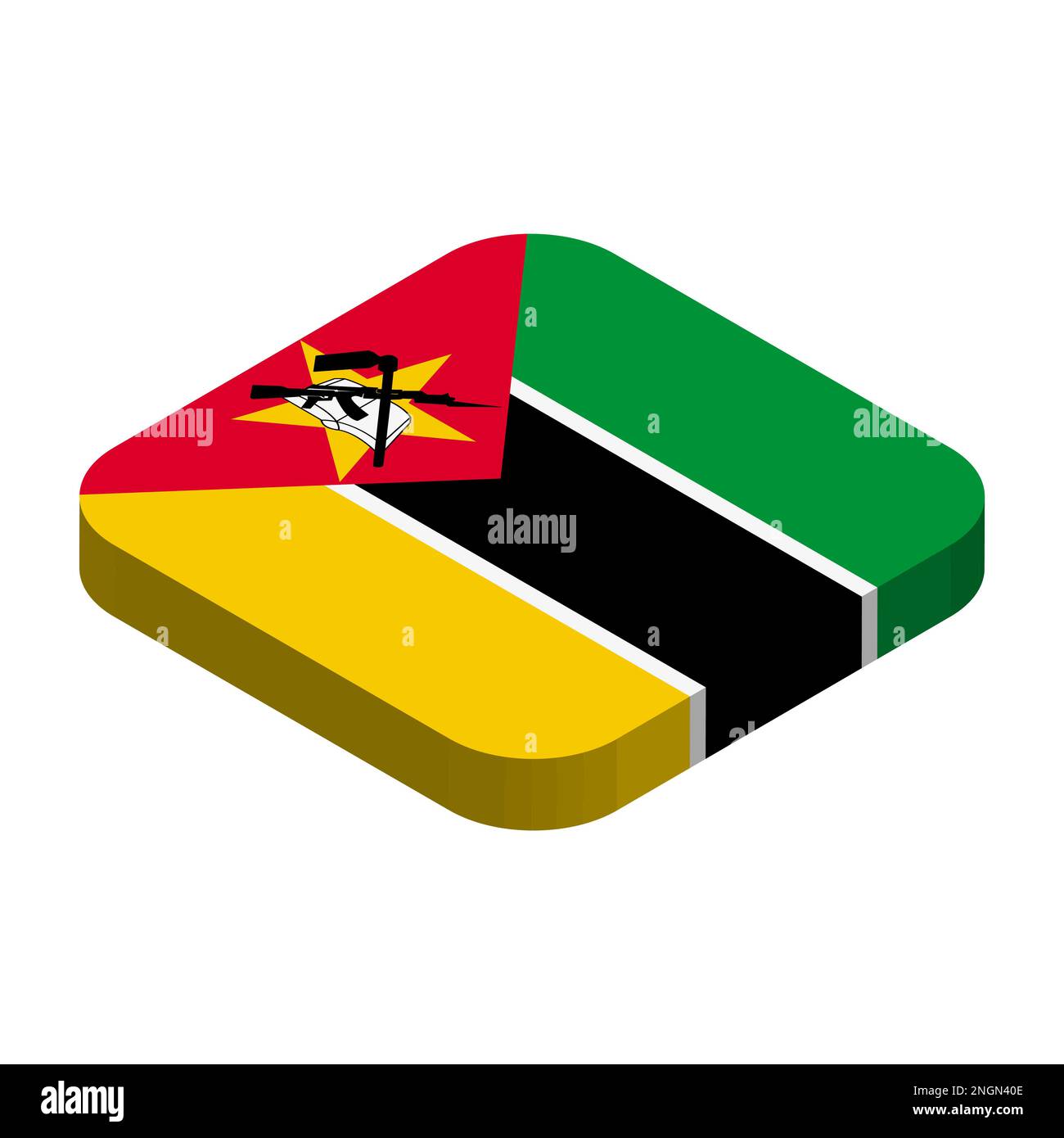 Mozambique flag - 3D isometric square flag with rounded corners Stock ...