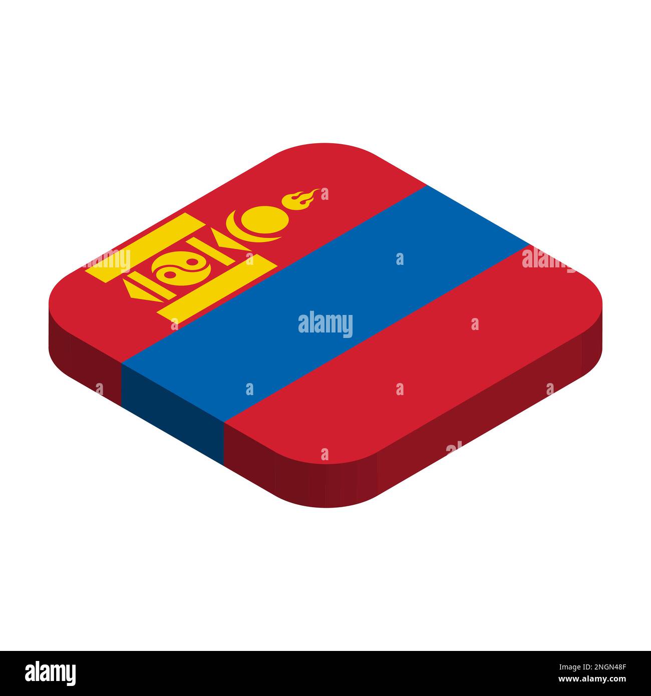 Mongolia flag - 3D isometric square flag with rounded corners Stock ...