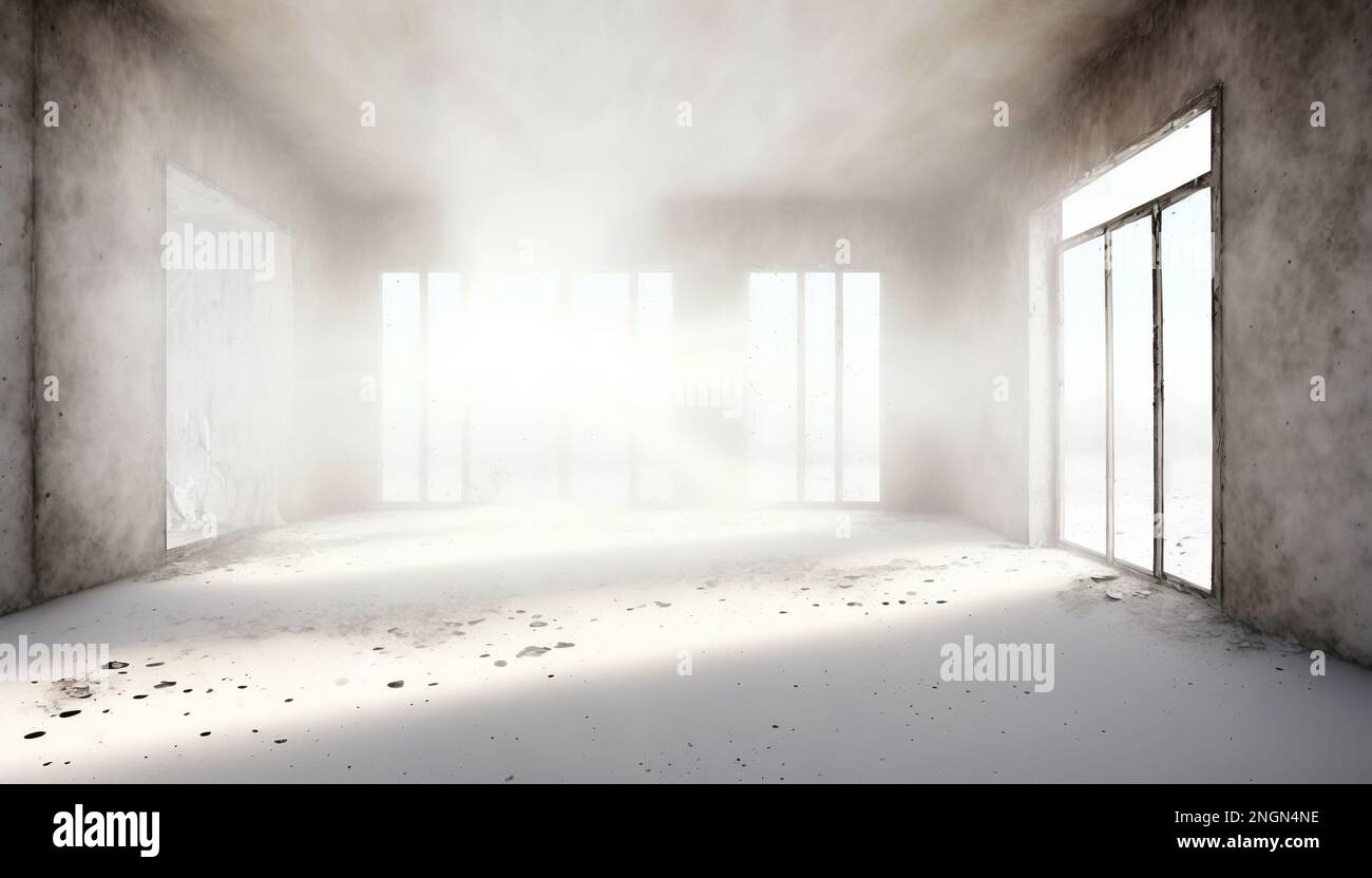 Abandoned interior with dust inside. 3D render Stock Photo - Alamy