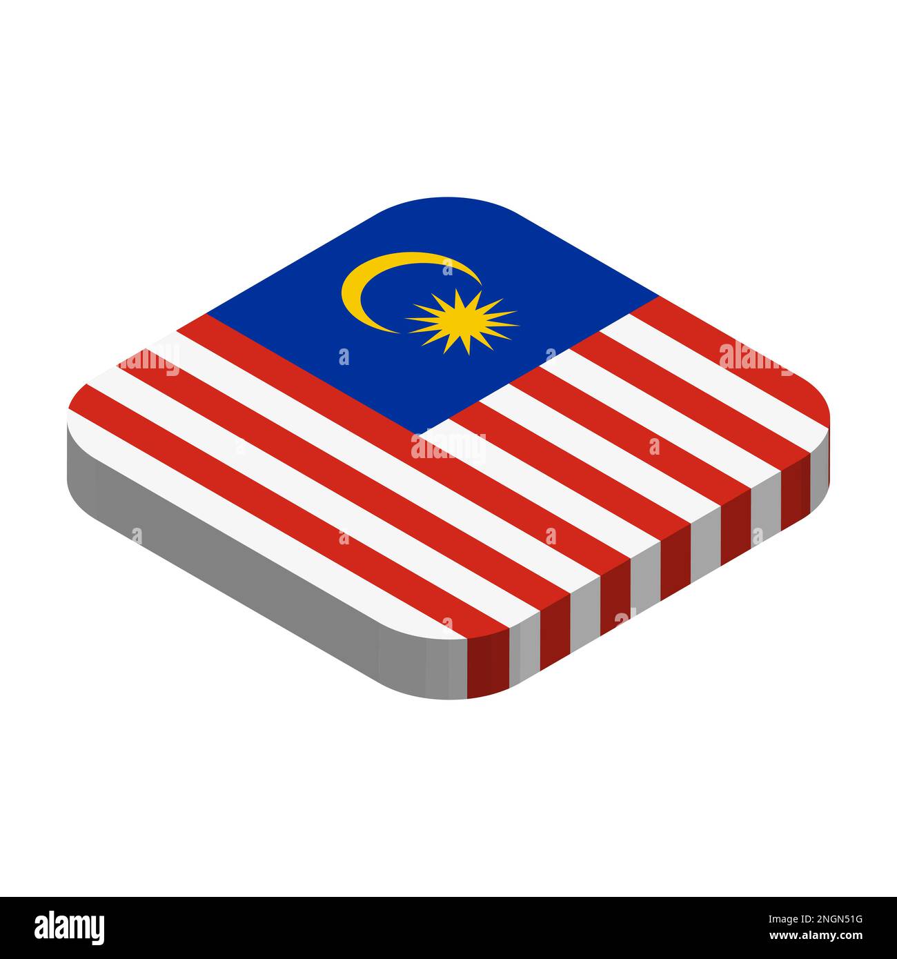 Malaysia flag - 3D isometric square flag with rounded corners Stock ...