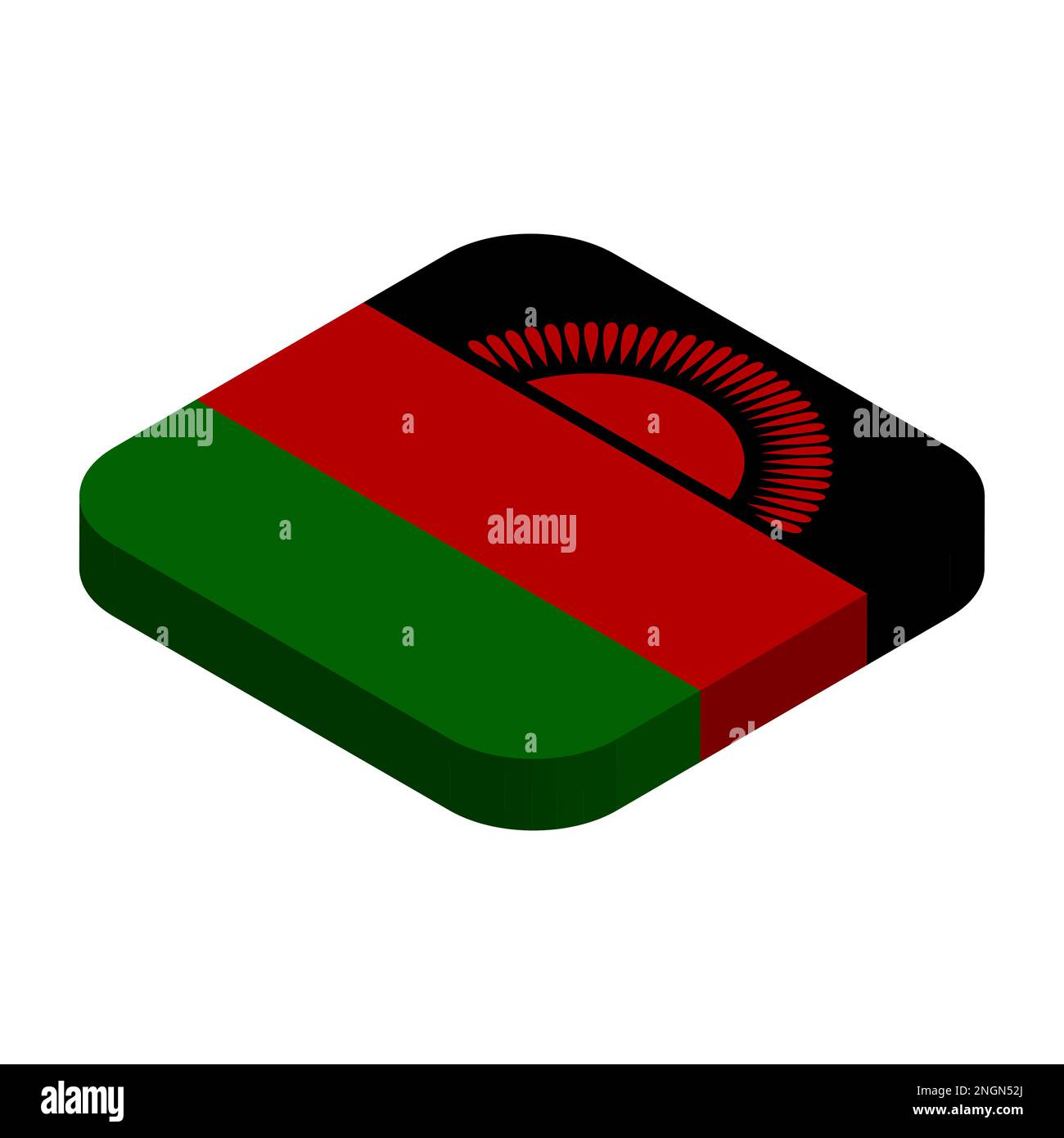 Malawi flag - 3D isometric square flag with rounded corners Stock ...