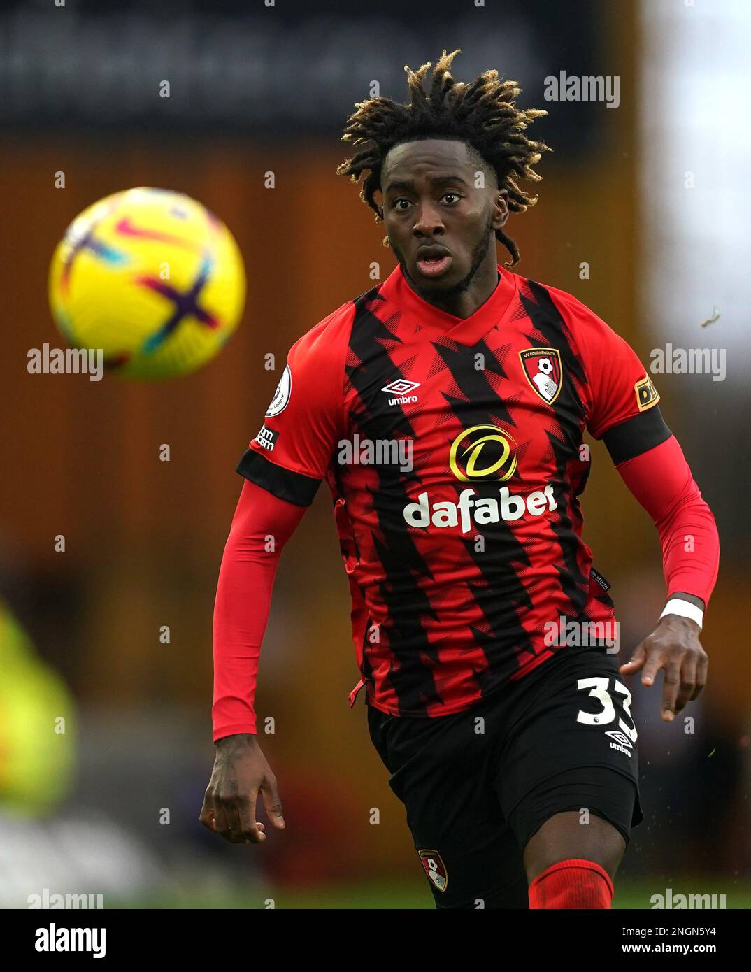 Bournemouth's Jordan Zemura during the Premier League match at Molineux ...