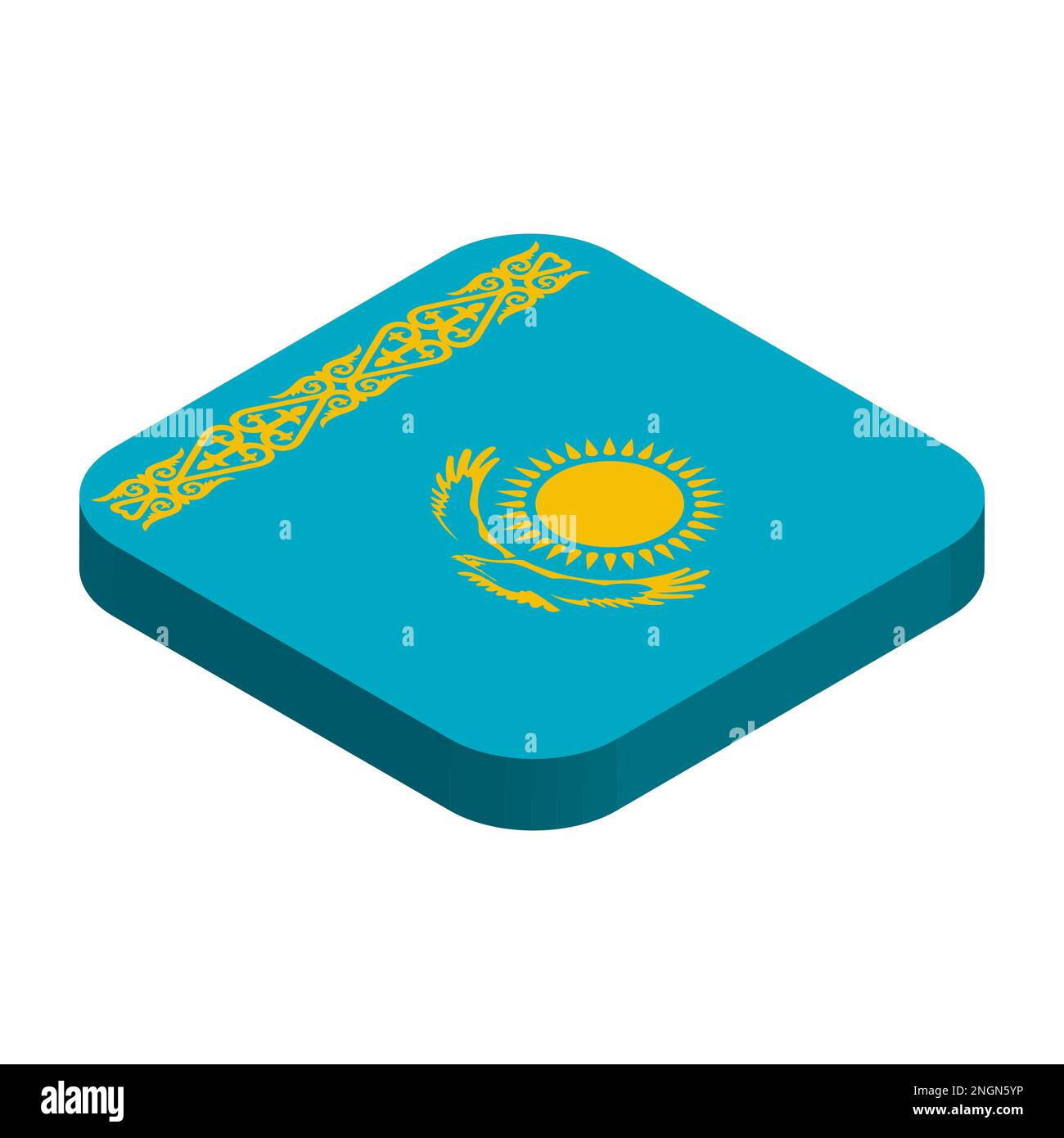 Kazakhstan flag - 3D isometric square flag with rounded corners Stock ...