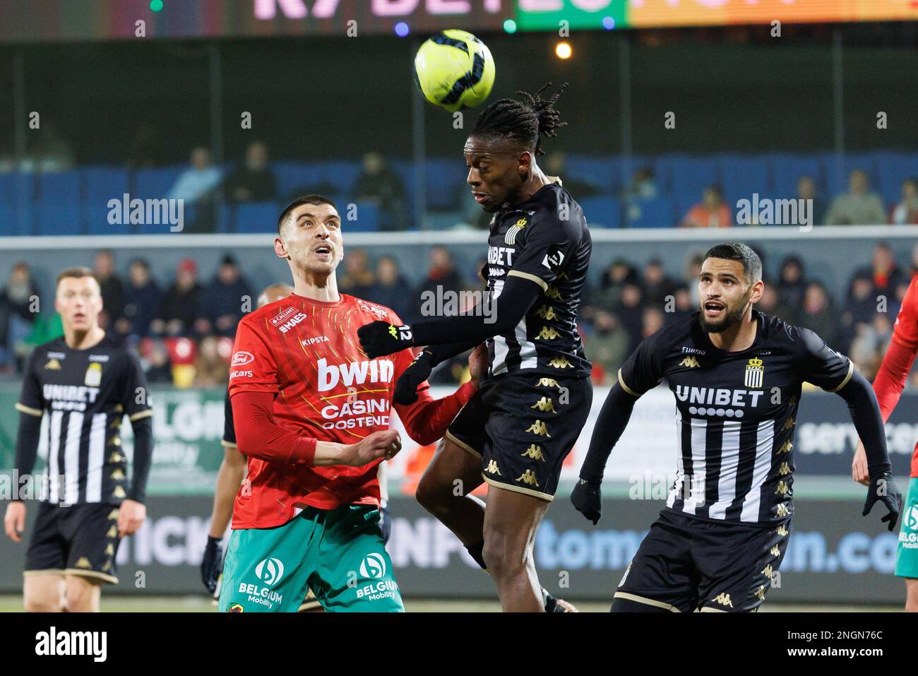 Oostende's Matej Rodin and Charleroi's Vakoun Bayo fight for the ball ...