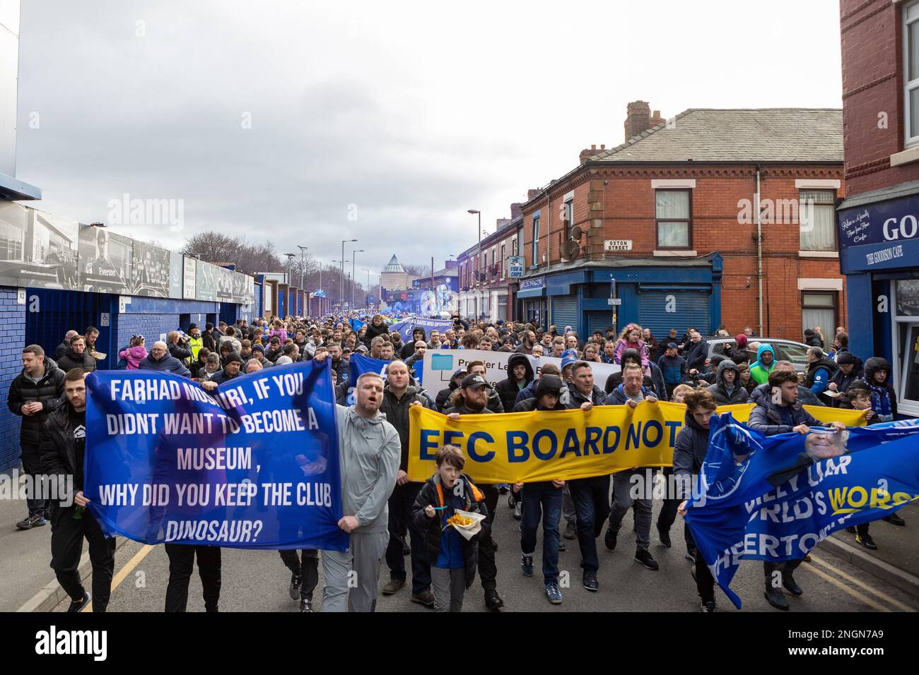 Everton fan’s protest before the Premier League match Everton vs Leeds ...