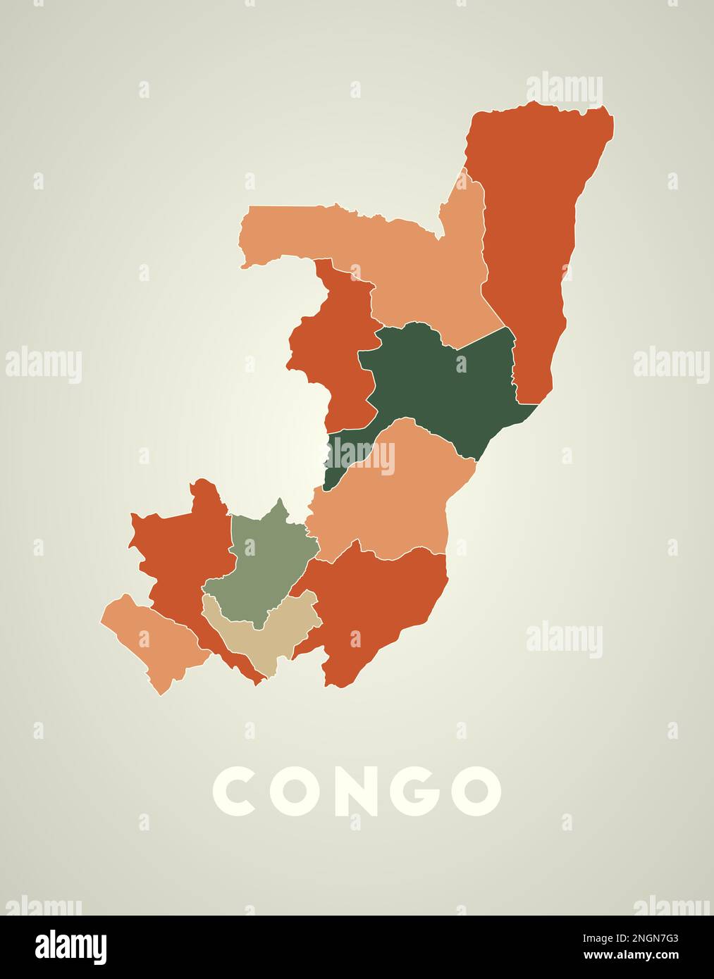 Congo poster in retro style. Map of the country with regions in autumn ...