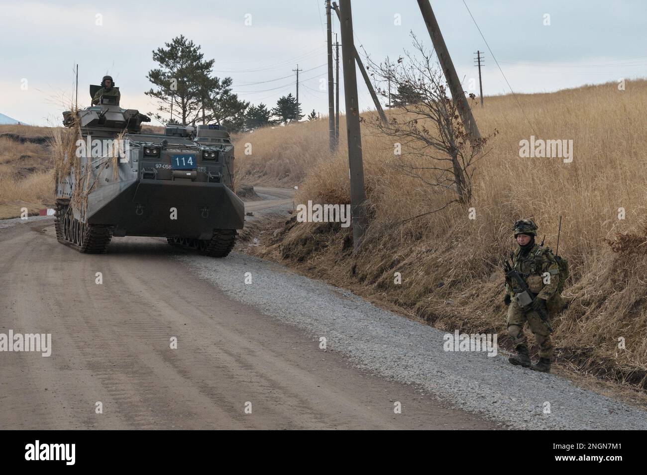 Kusu, Japan. 18th Feb, 2023. AAV7(assault amphibious vehicle) of Japan ...