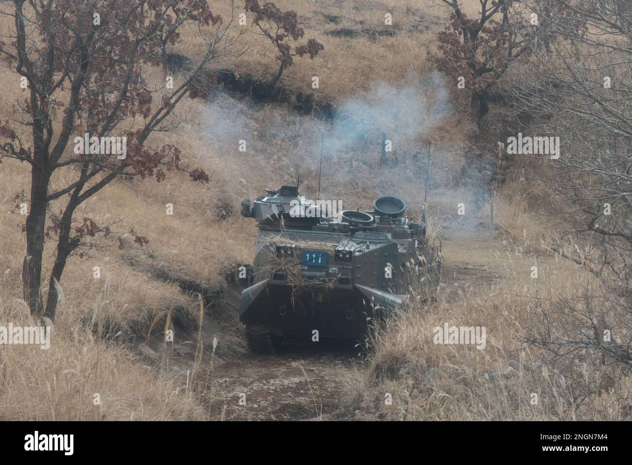 Kusu, Japan. 18th Feb, 2023. AAV7(assault amphibious vehicle) of Japan ...