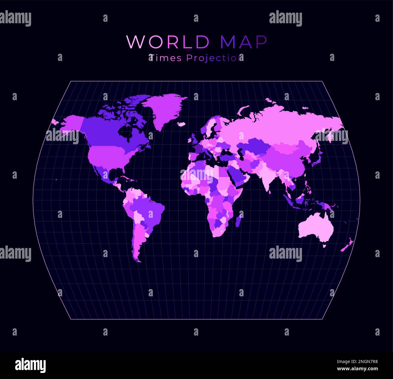 World Map. John Muir's Times projection. Digital world illustration ...