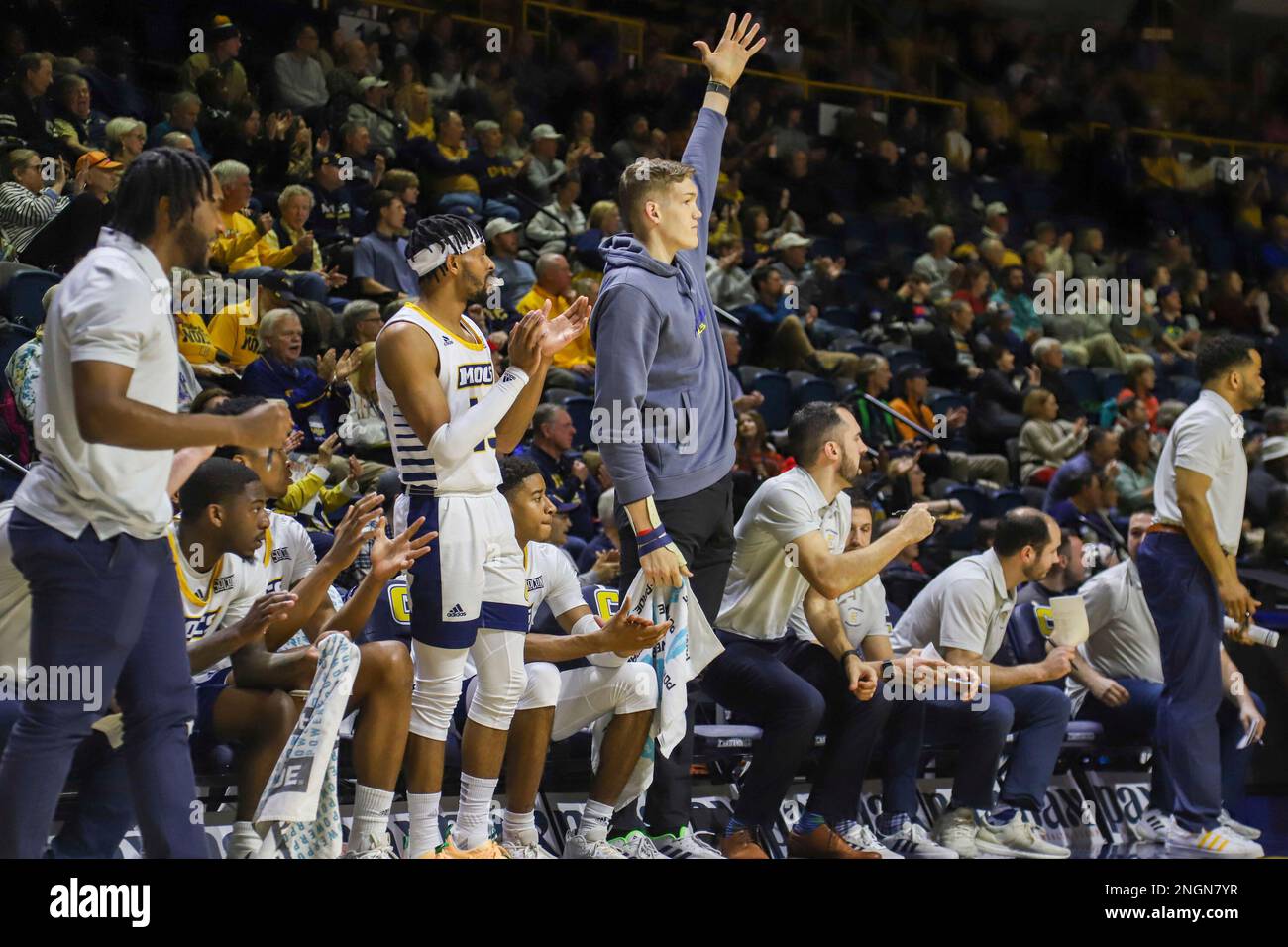 Chattanooga's Khristion Courseault (13) and Jake Stephens (33) cheer ...