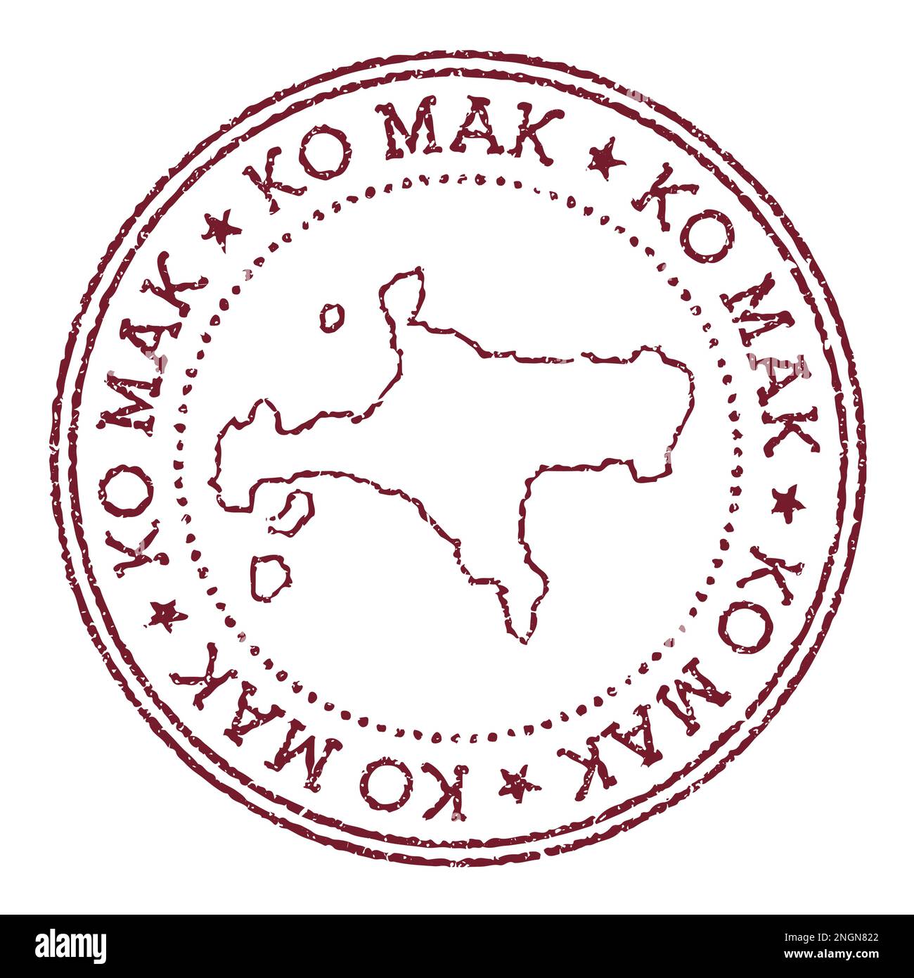 Ko Mak round rubber stamp with island map. Vintage red passport stamp ...