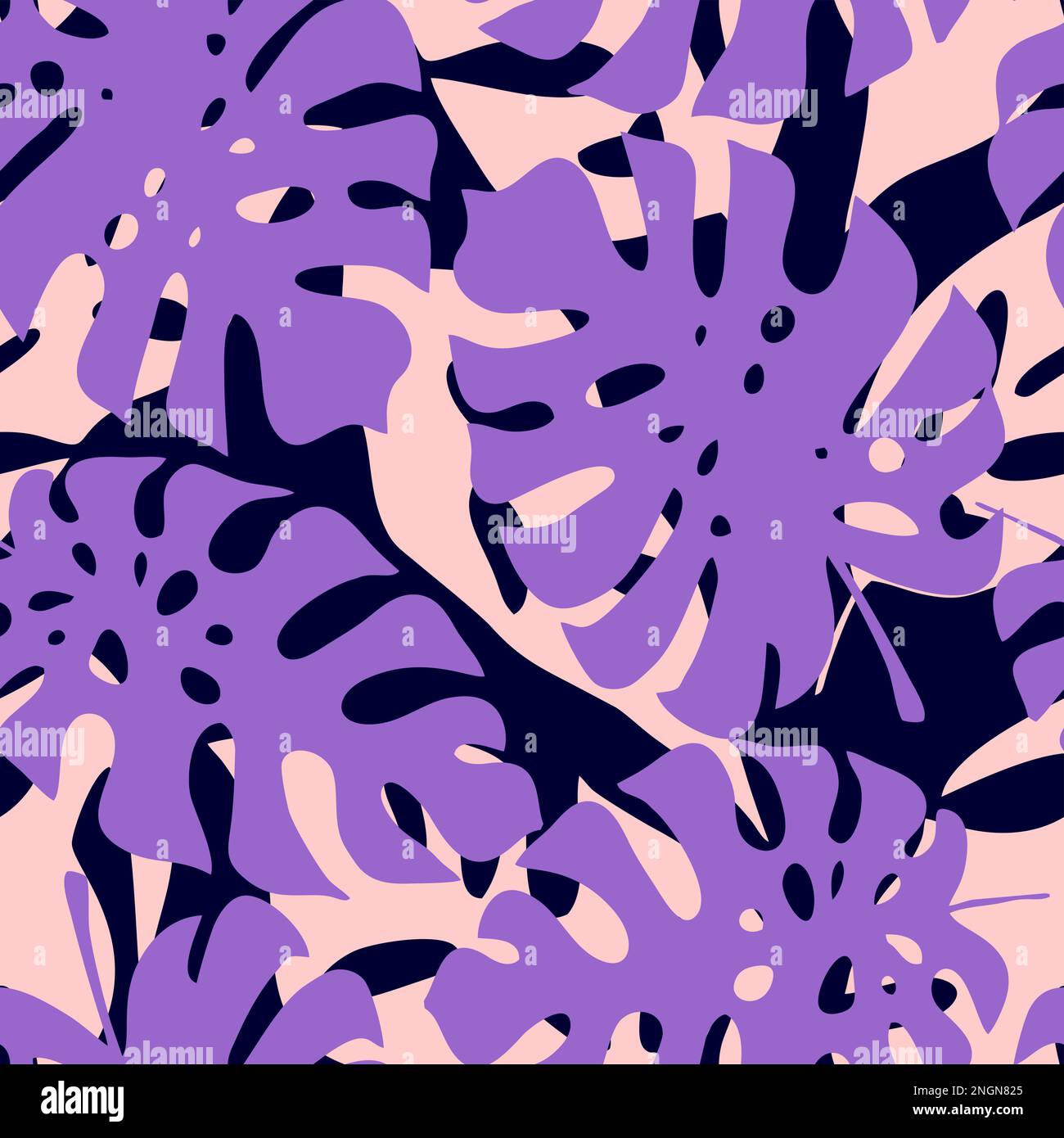 tropical leaves seamless purple blue pattern, texture, background Stock ...