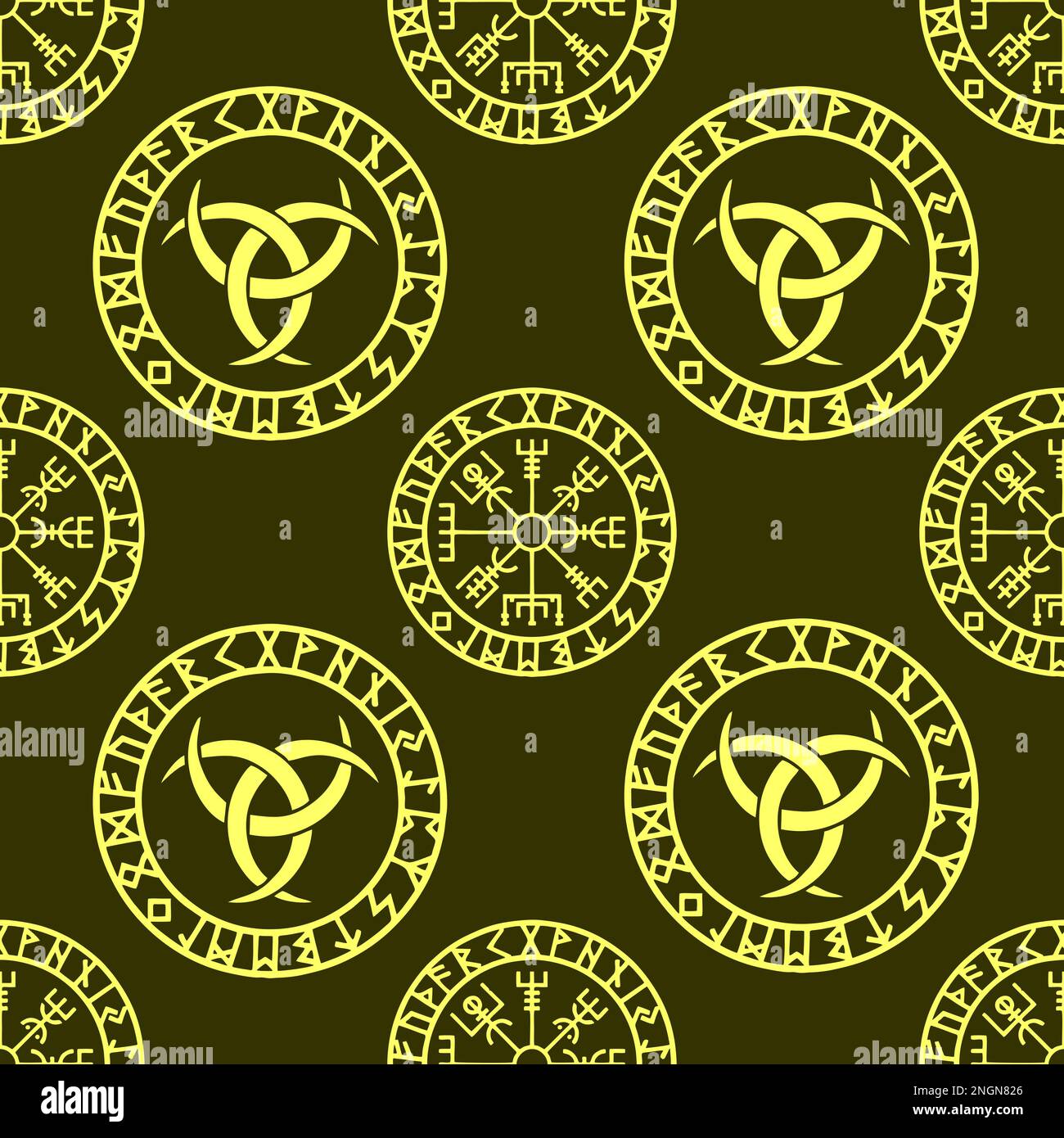 seamless celtic pattern of yellow round elements on a green background ...