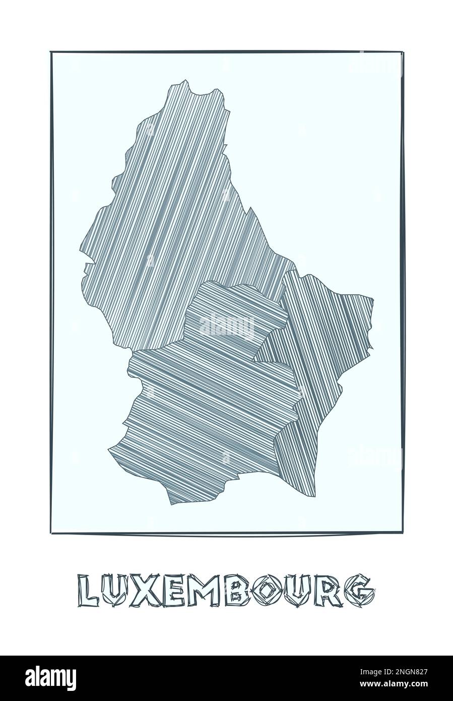 Sketch map of Luxembourg. Grayscale hand-drawn map of the country ...