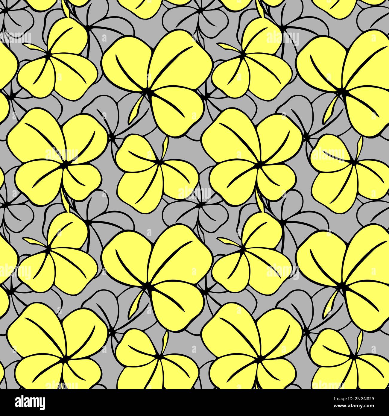 seamless asymmetric pattern of clover leaves in yellow-gray tones and ...