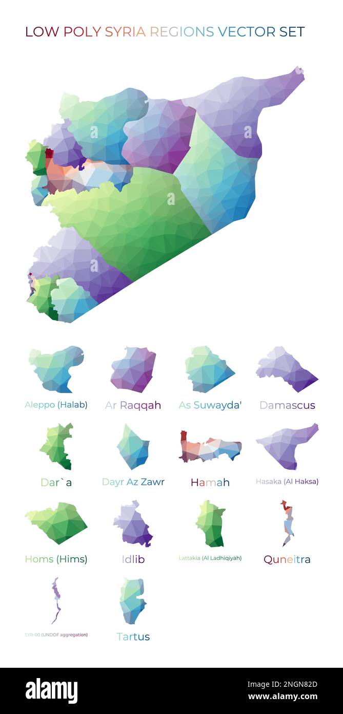 Syrian low poly regions. Polygonal map of Syria with regions. Geometric maps for your design ...