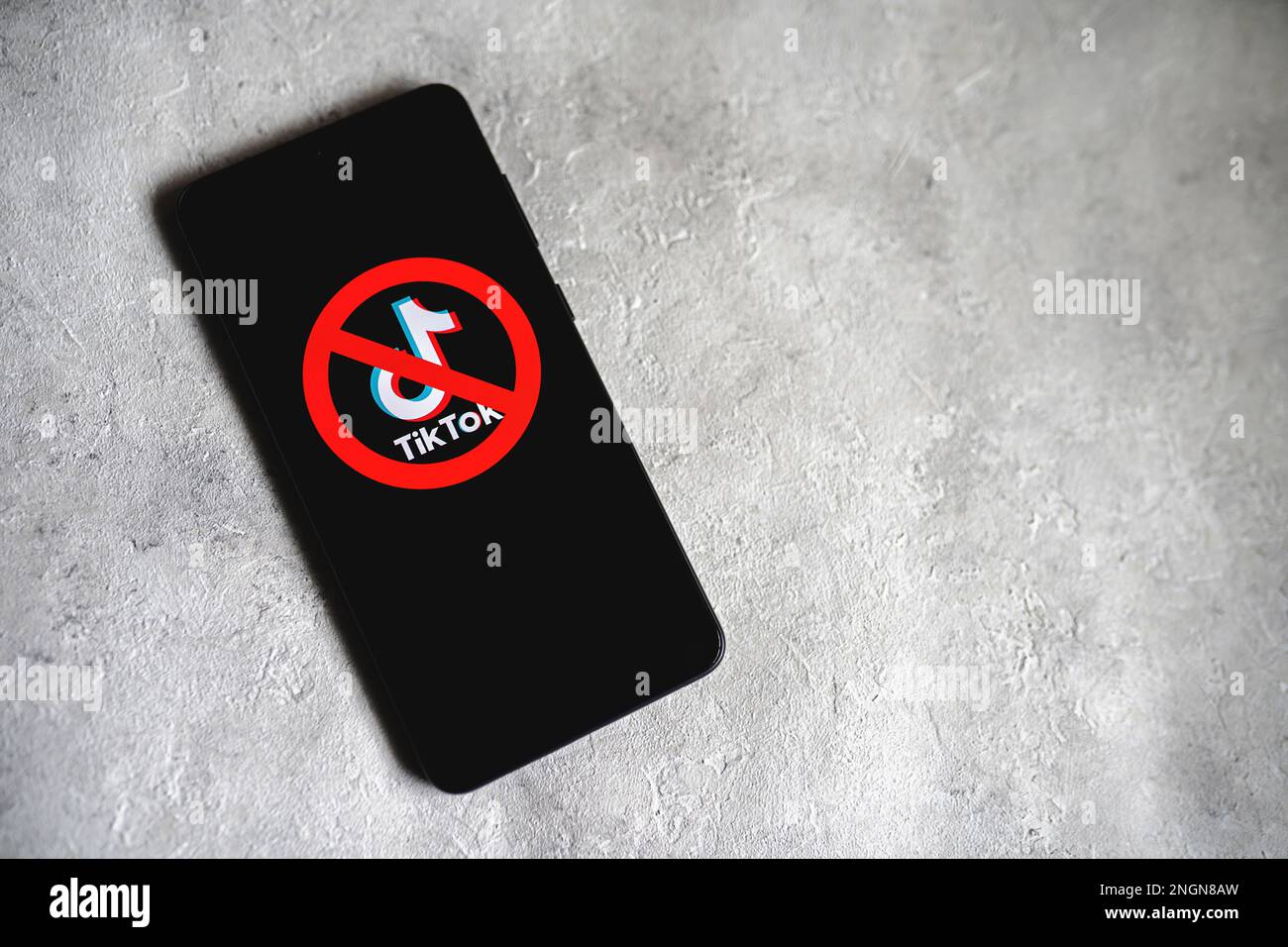 Tiktok App Logo Crossed Out With Red Ban Sign Displayed On Phone Screen Tik Tok Banned In The
