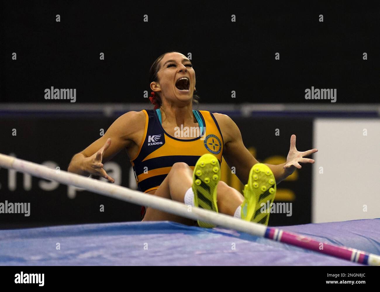 Jade Ive celebrates winning the Women's Pole Vault during day one of ...