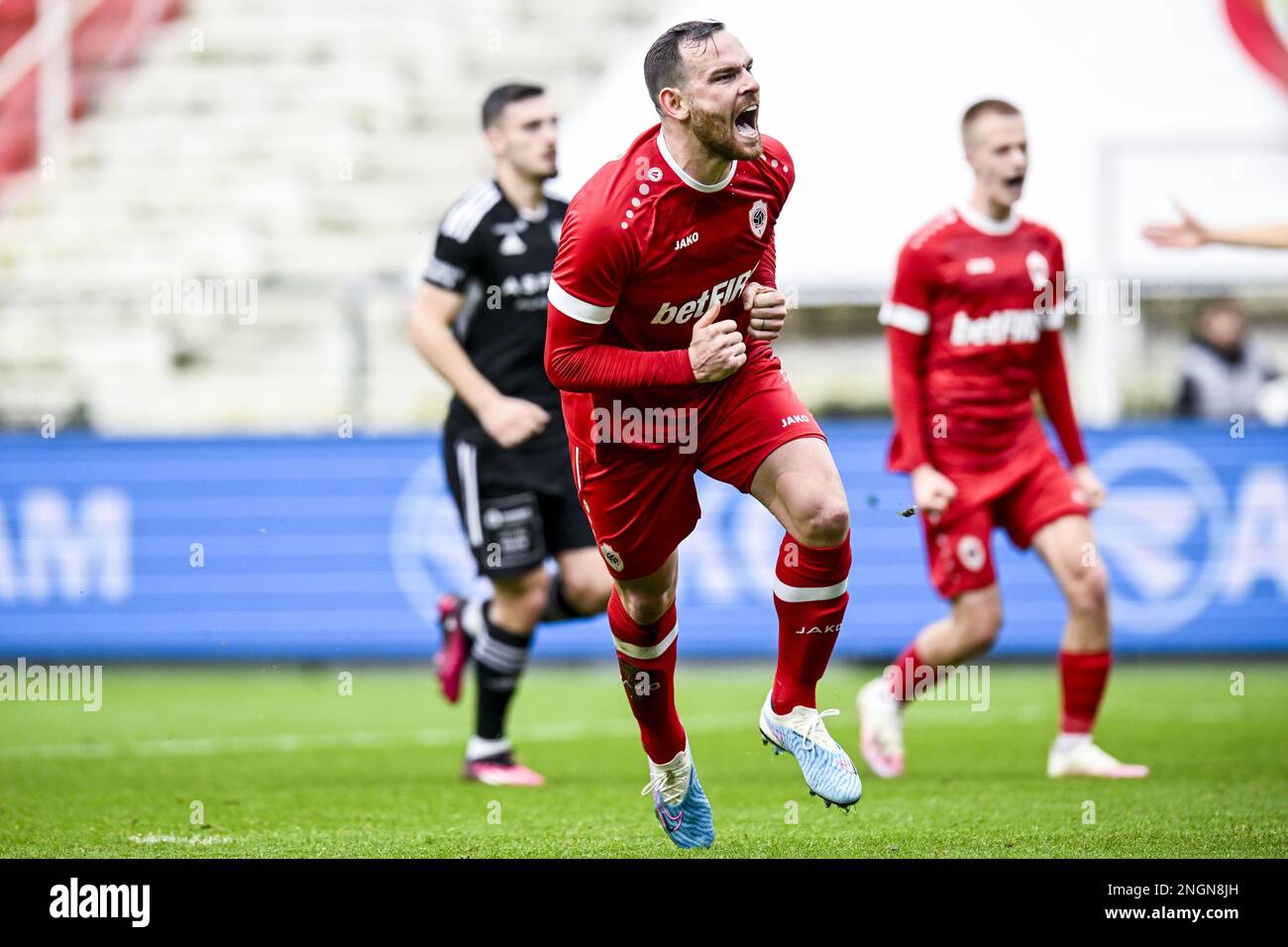Antwerp's Vincent Janssen celebrates after scoring during a soccer ...