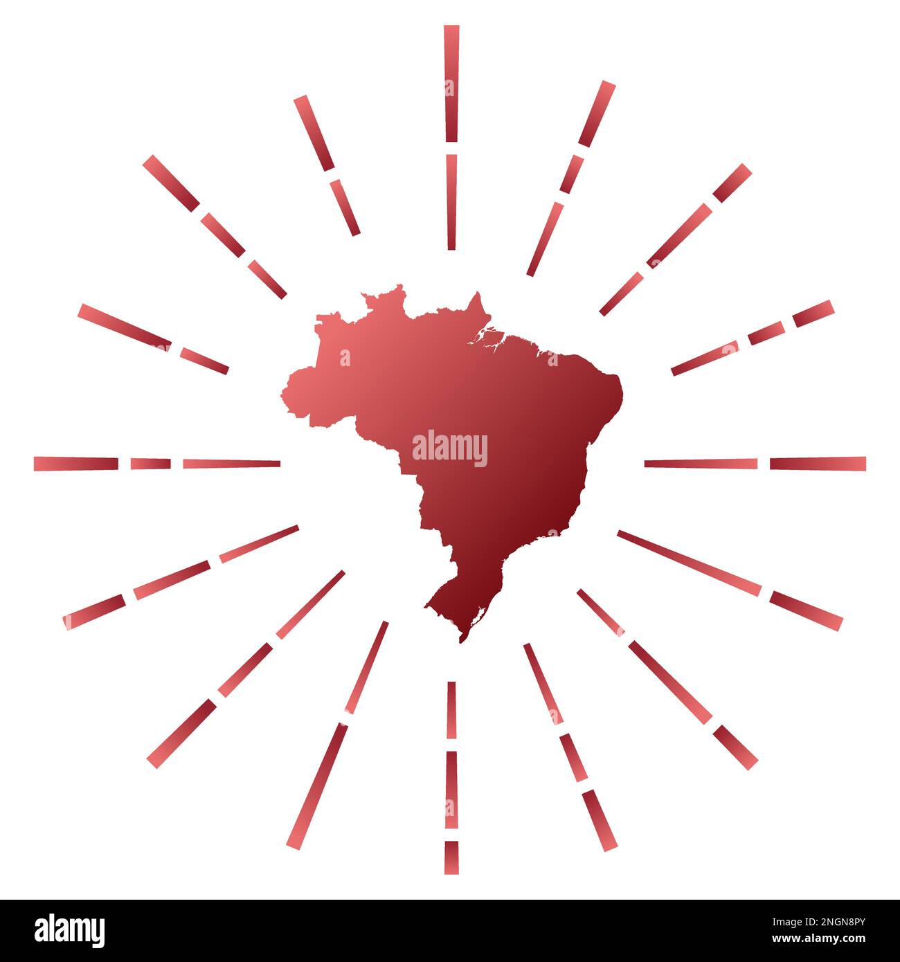 Brazil gradiented sunburst. Map of the country with colorful star rays ...