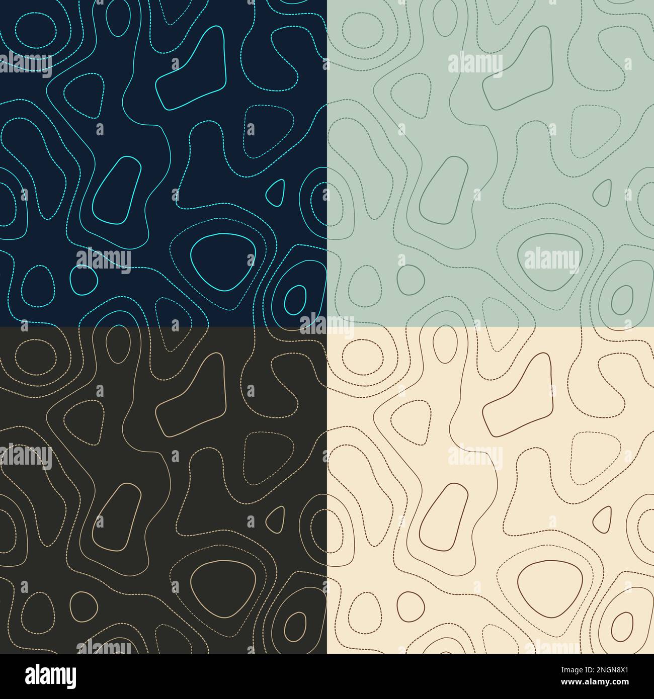 Topography patterns. Seamless elevation map tiles. Artistic isoline ...