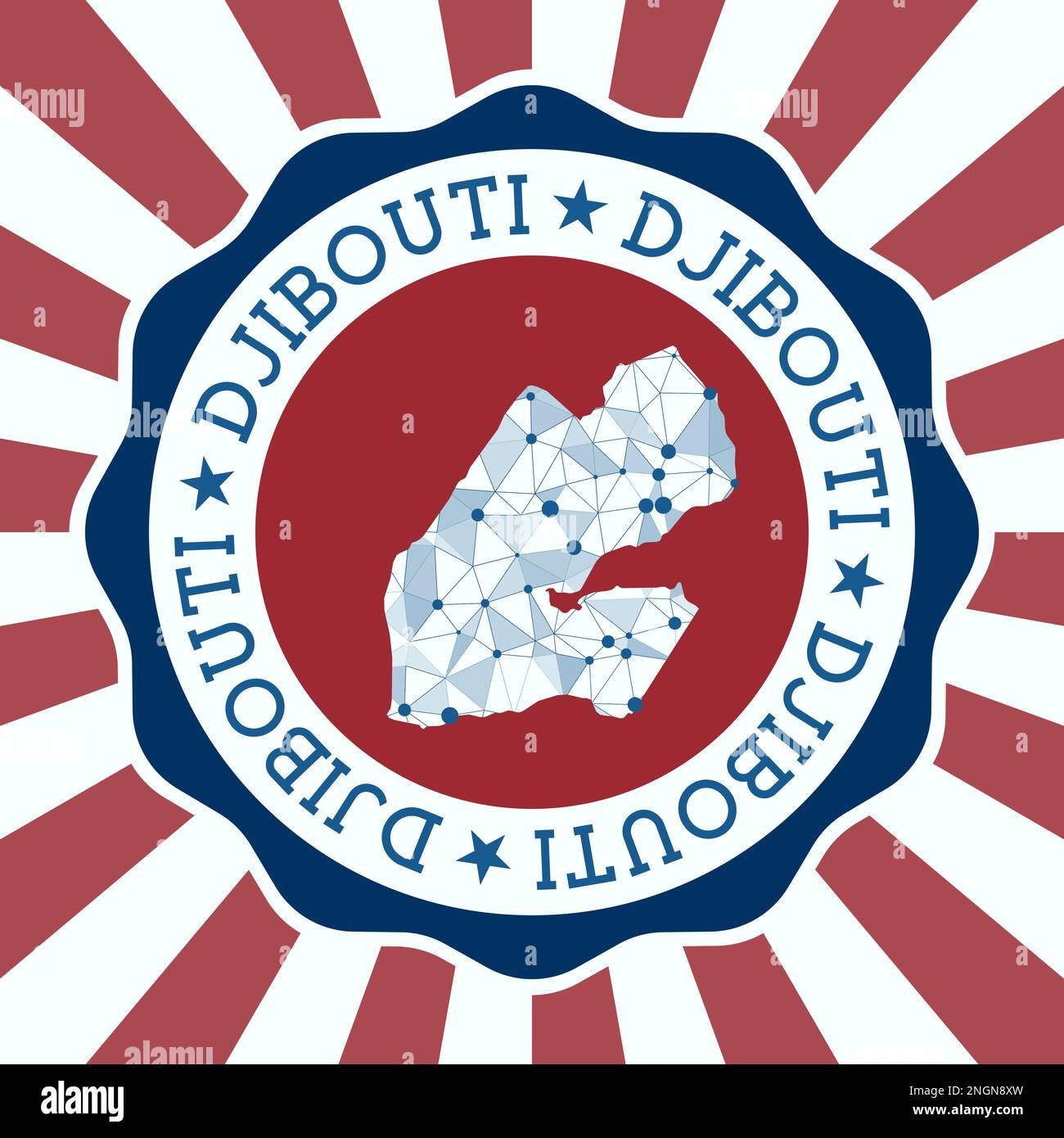 Djibouti Badge. Round logo of country with triangular mesh map and ...