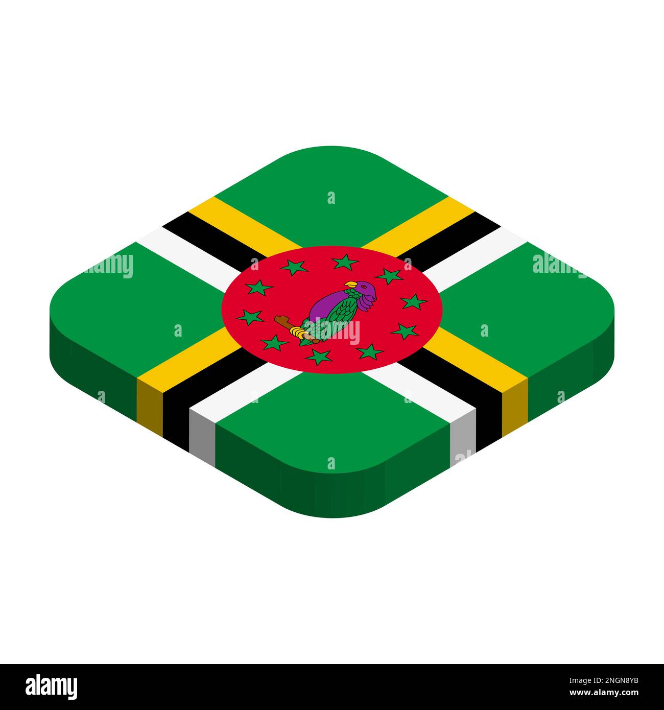 Dominica flag - 3D isometric square flag with rounded corners Stock ...