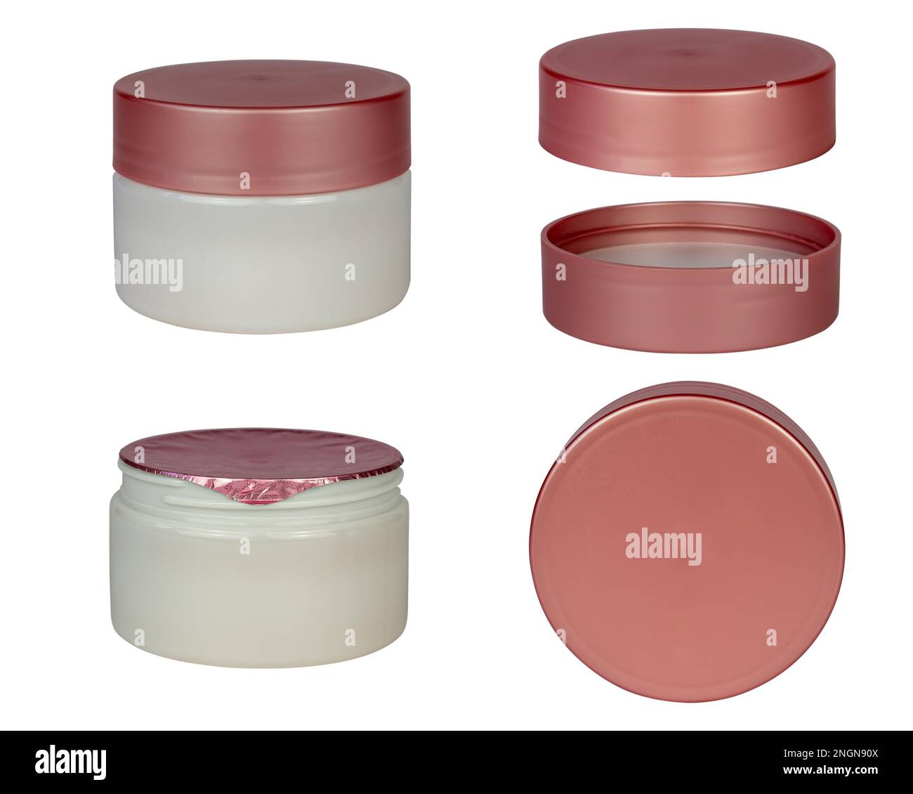 White porcelain cosmetic container, opened and closed with a pink lid ...