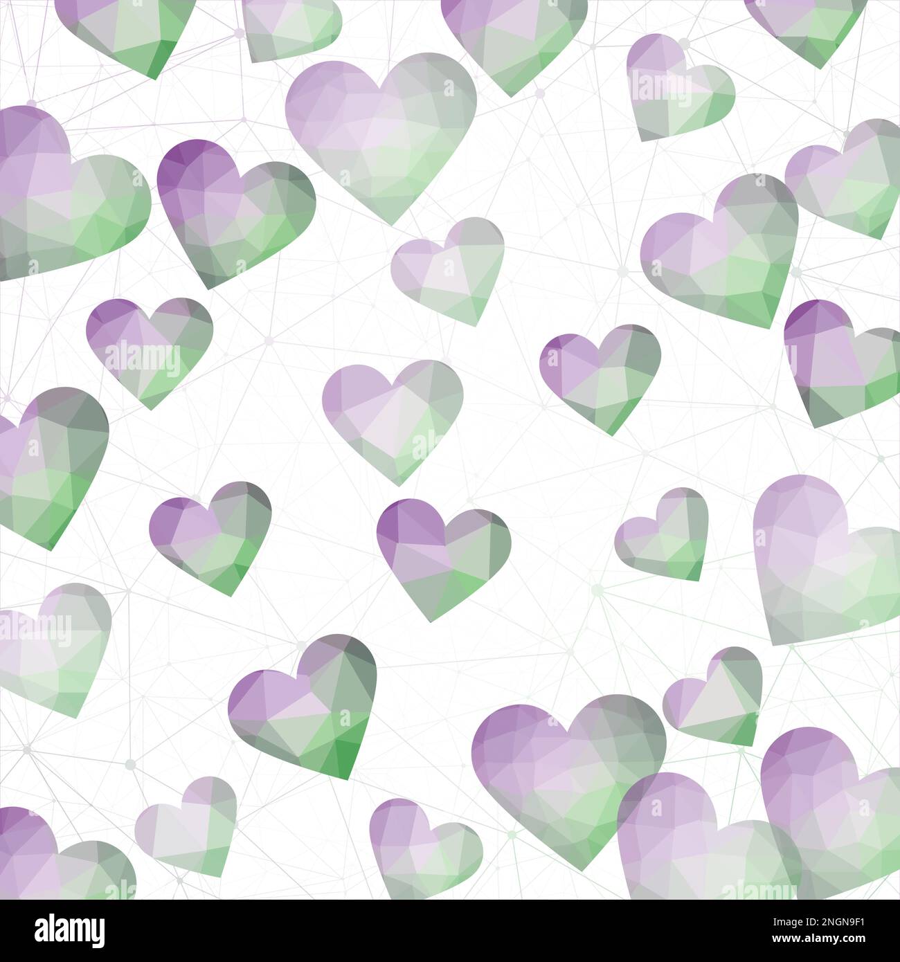 Heart background. Polygonal hearts in purple red green colors. Artistic ...