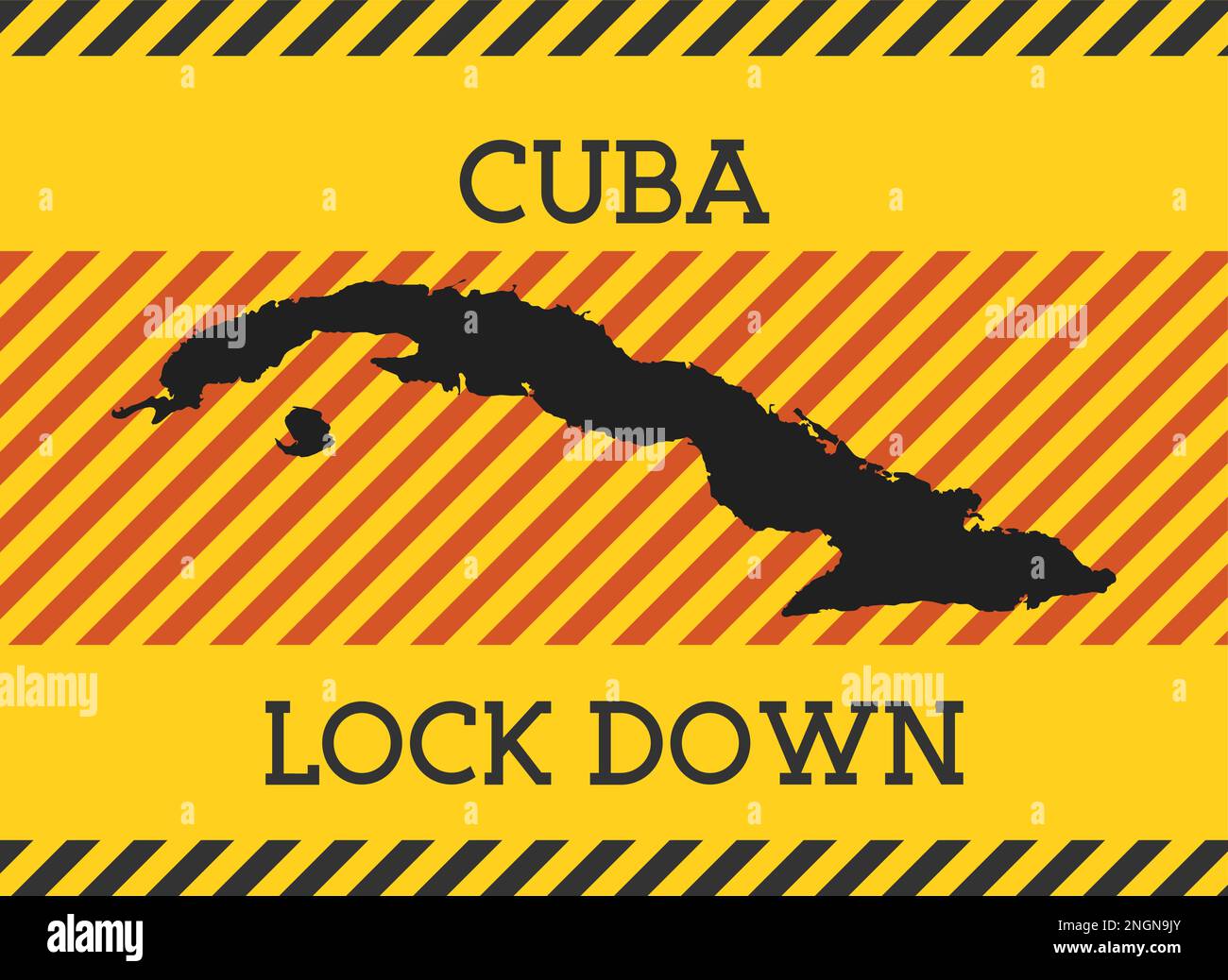 Cuba Lock Down Sign. Yellow country pandemic danger icon. Vector ...