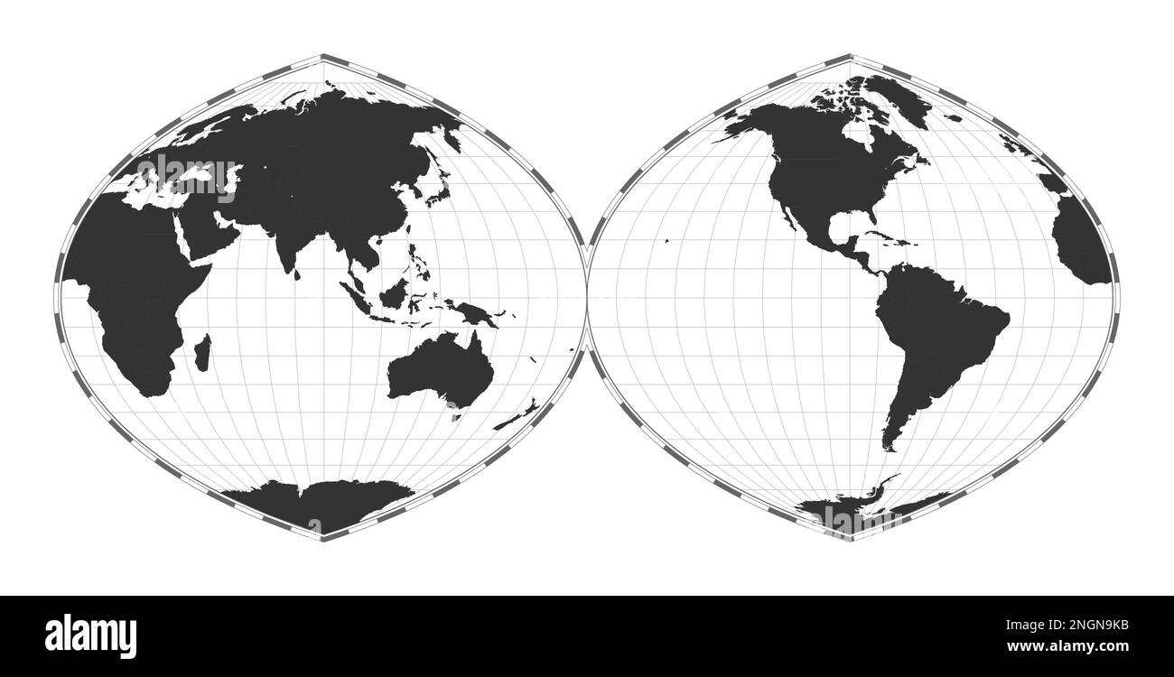 Vector world map. Quartic authalic projection interrupted into two ...