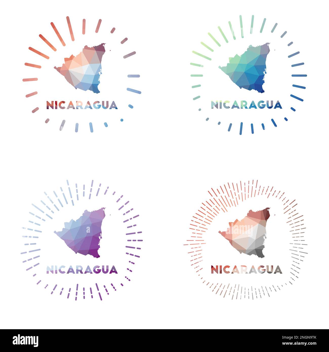 Nicaragua low poly sunburst set. Logo of country in geometric polygonal style. Vector ...