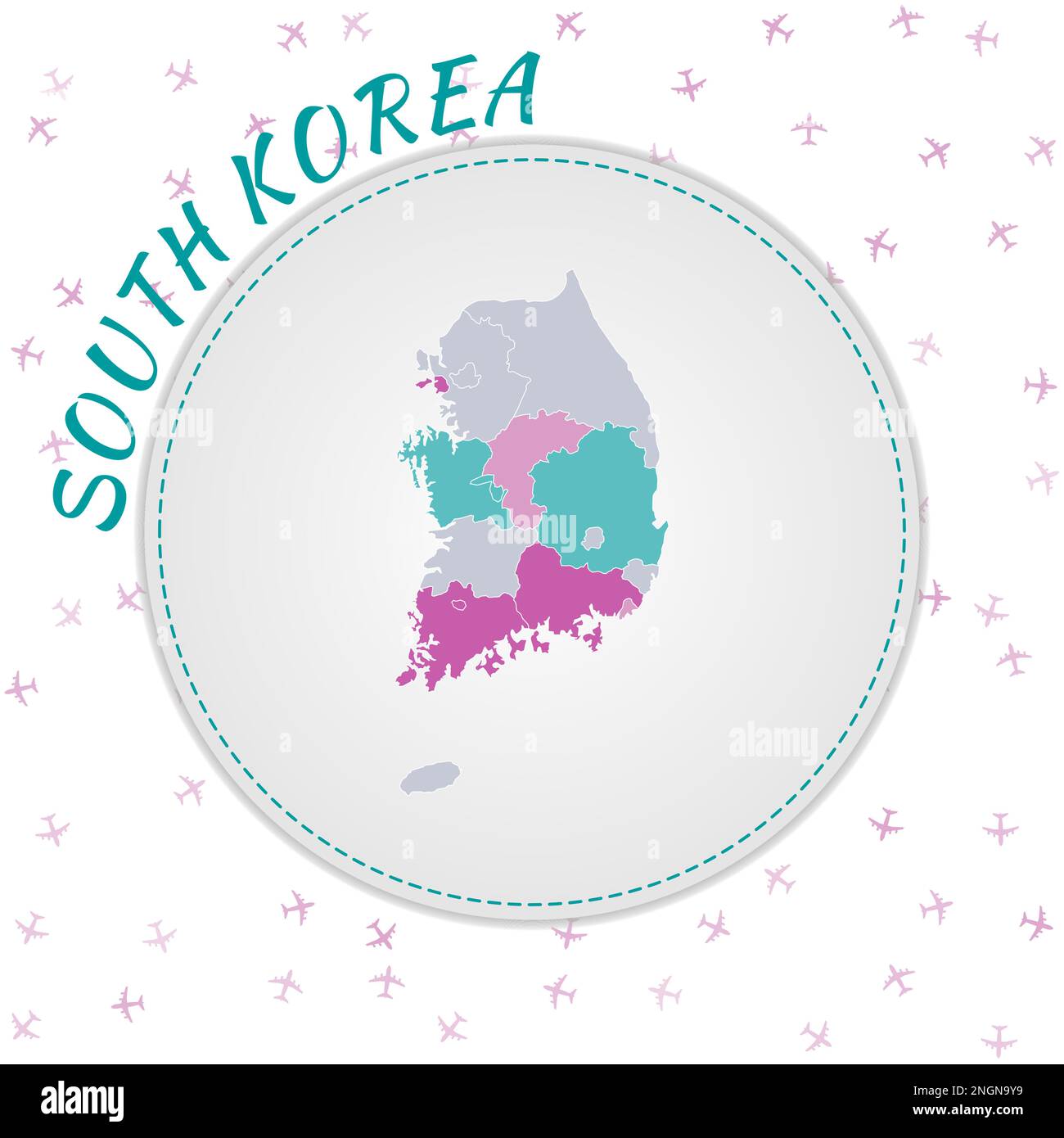South Korea map design. Map of the country with regions in emerald ...