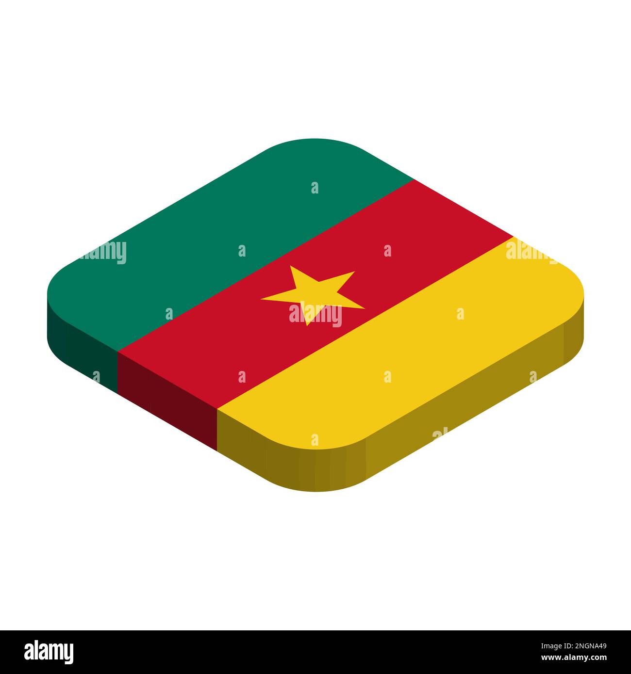 Cameroon flag - 3D isometric square flag with rounded corners Stock ...