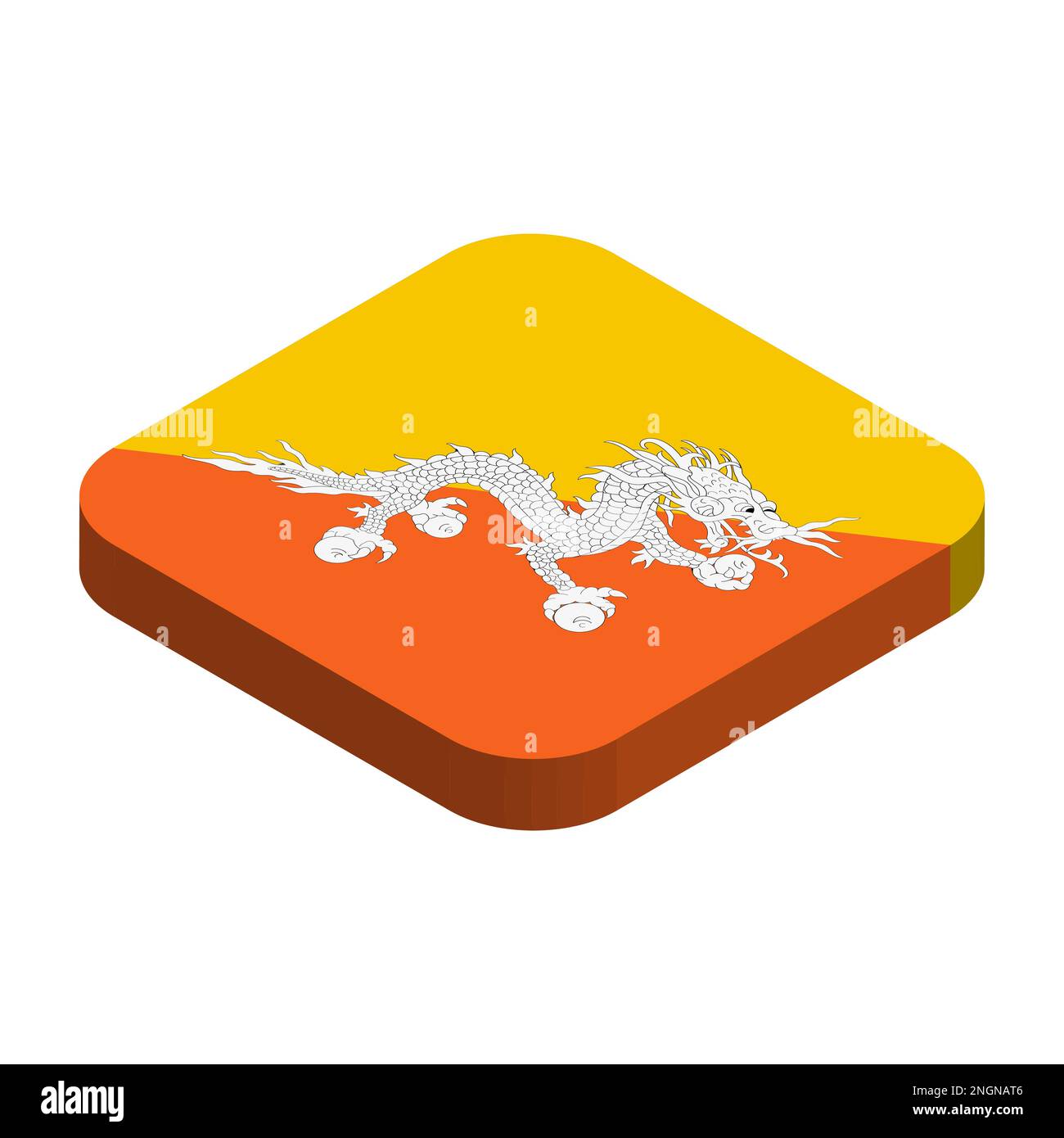 Bhutan flag - 3D isometric square flag with rounded corners Stock ...
