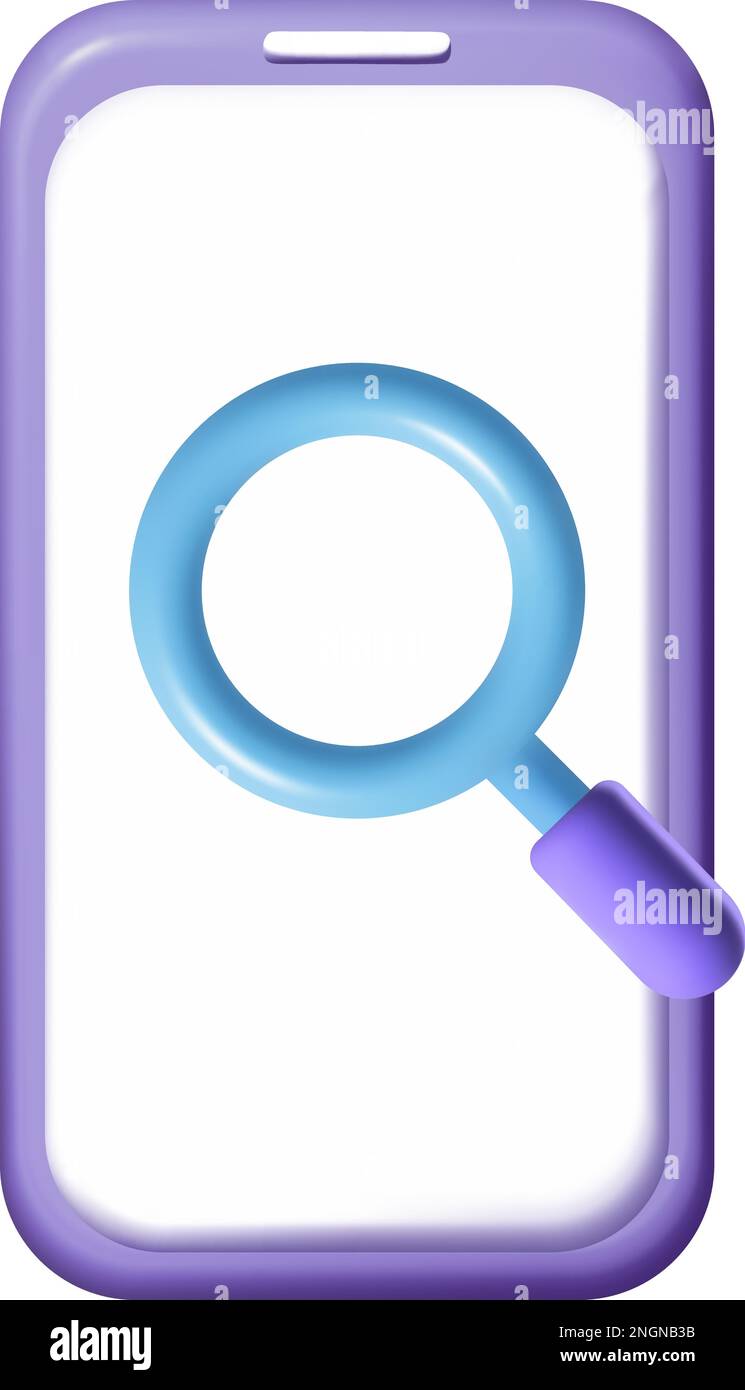 Searching on internet with smartphone icon. 3d minimal magnifying with ...