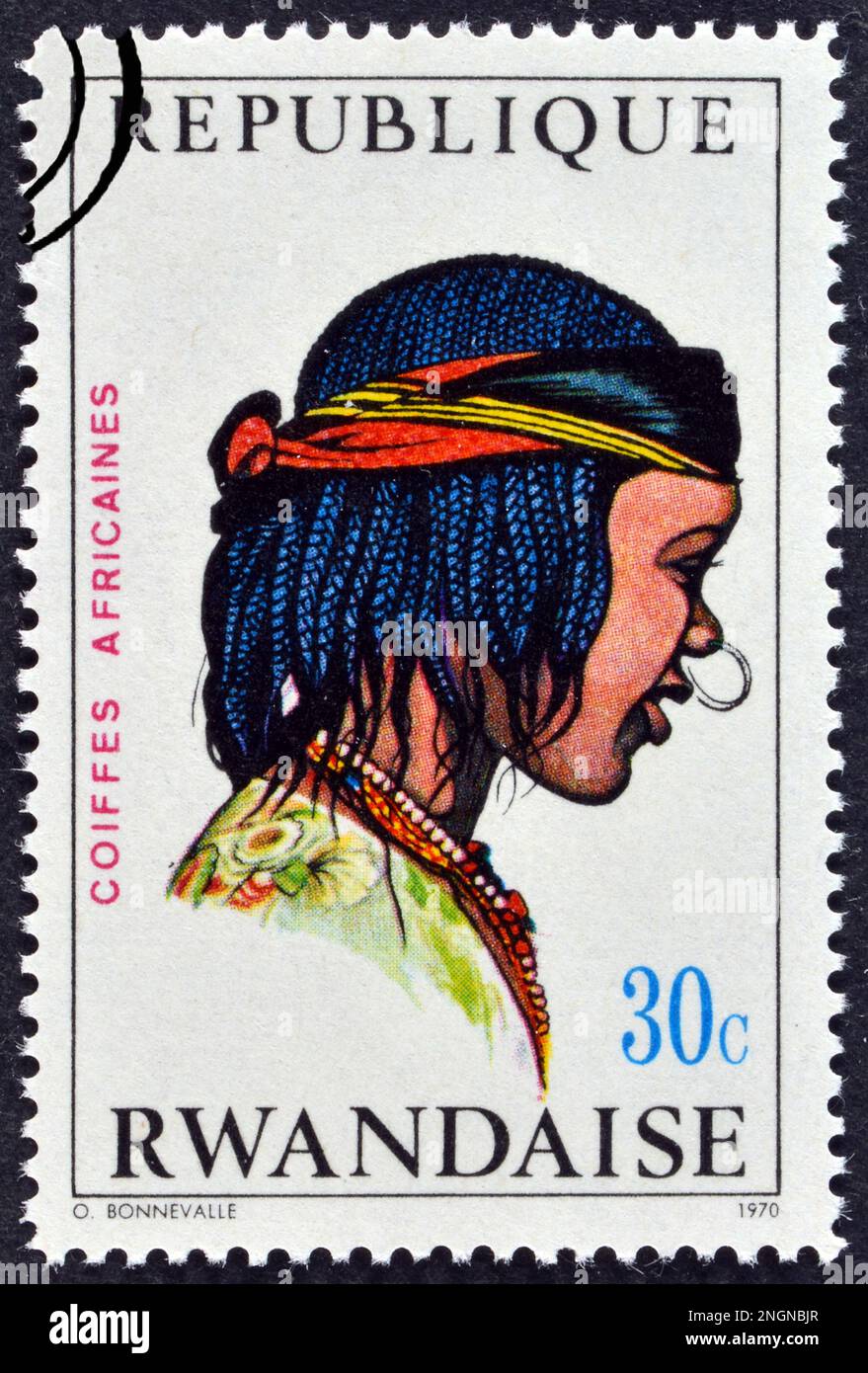 Cancelled postage stamp printed by Rwanda, that shows Young Toubou ...