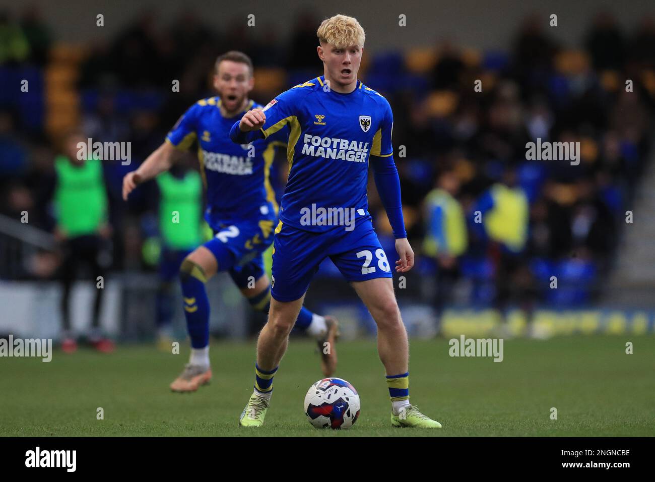 London, UK. 18th Feb, 2023. Sam Pearson of AFC Wimbledon on the ball ...