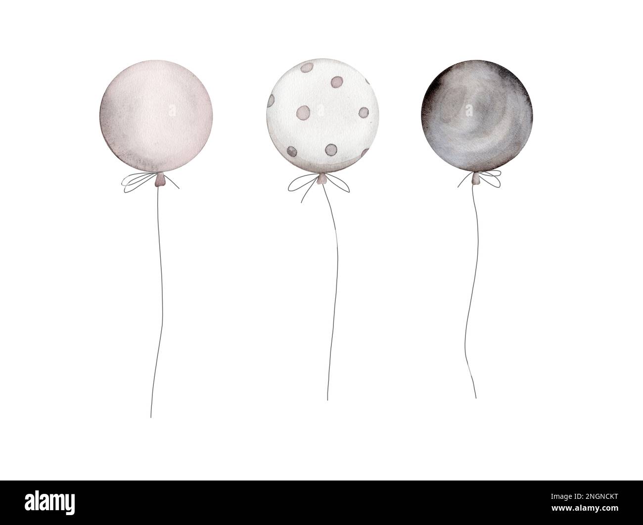 Watercolor yellow air balloons on white background. Birthday balloons ...