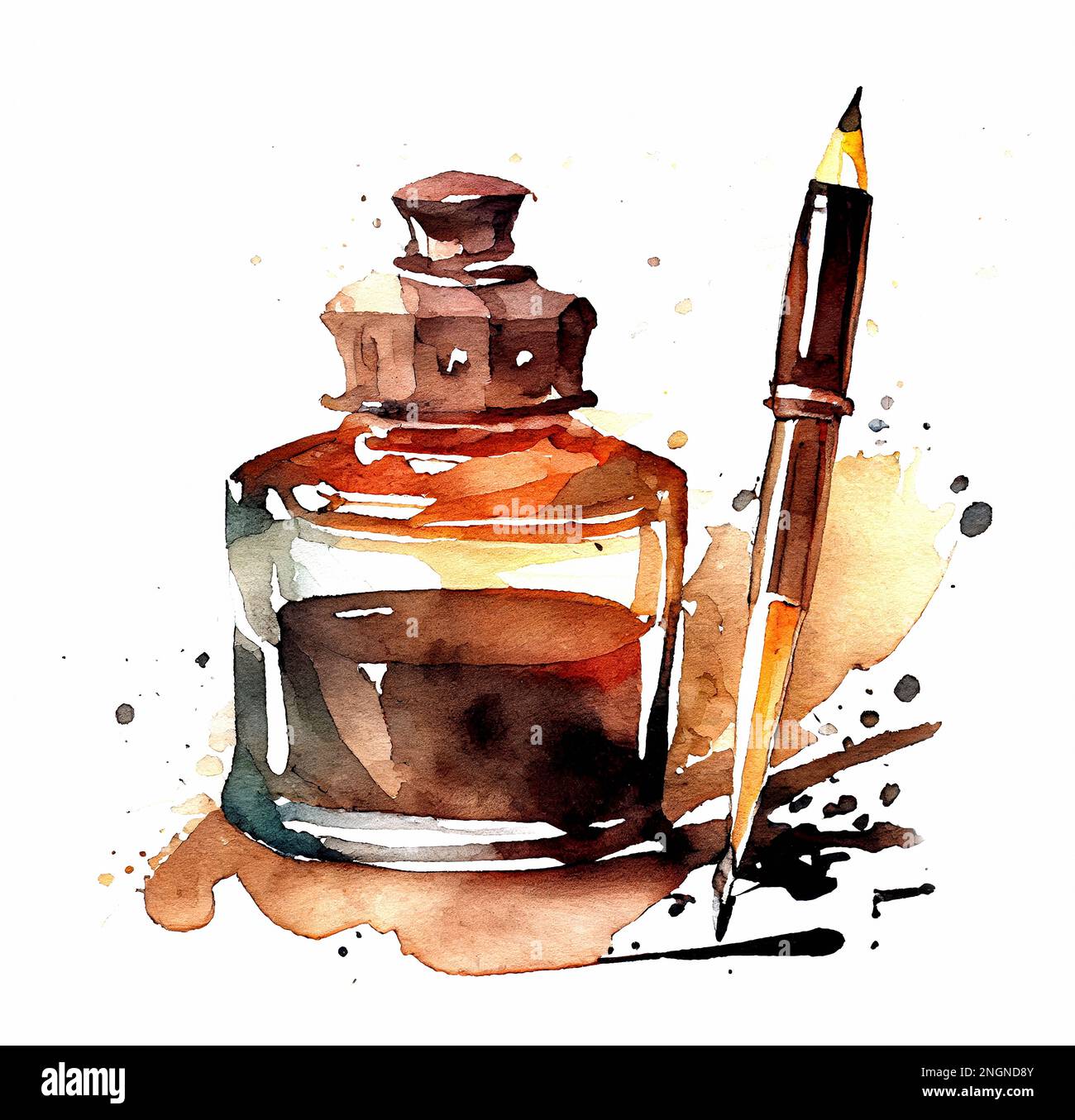 Pen and inkwell watercolor illustration for composition Stock Photo - Alamy