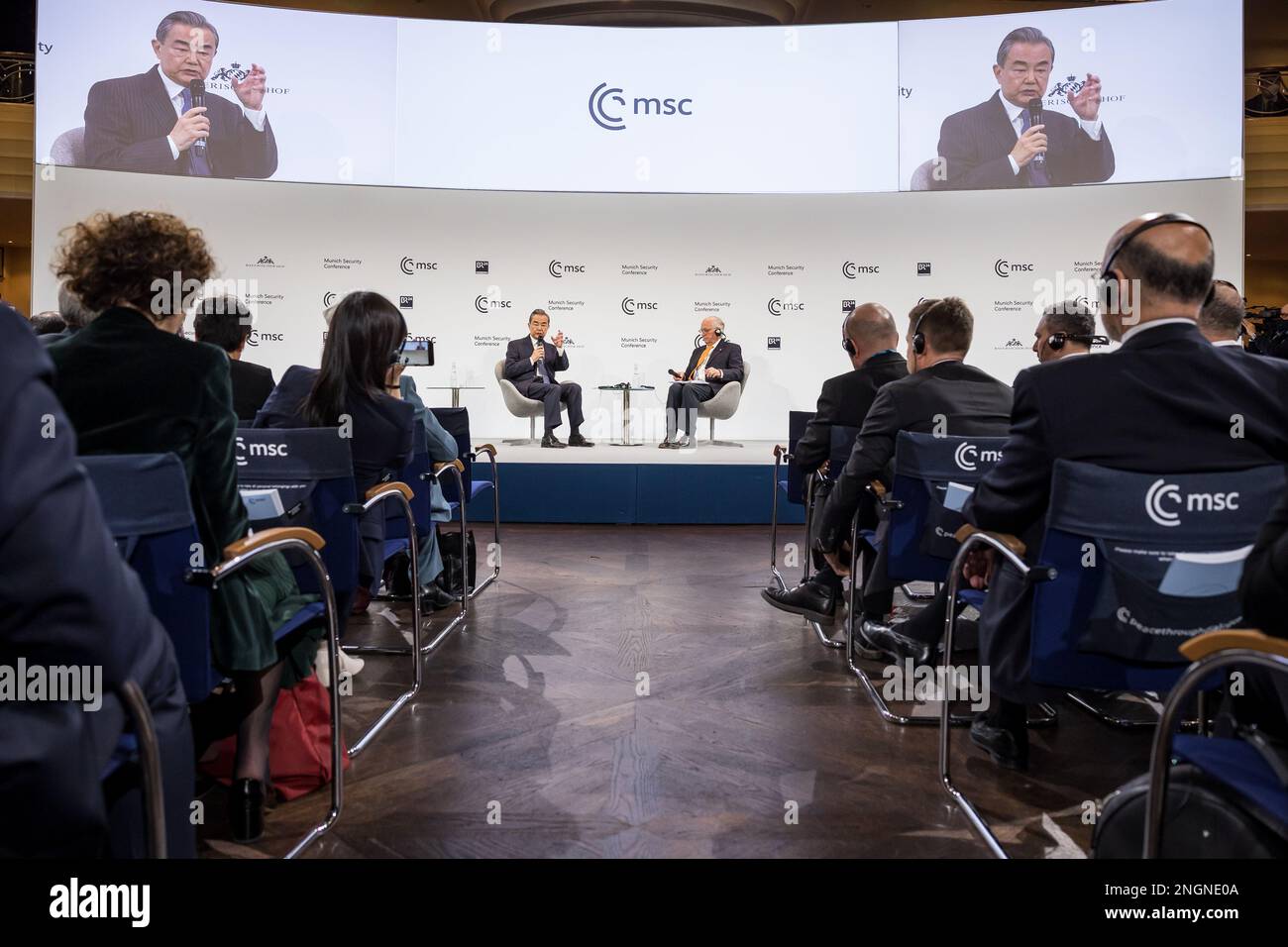 Munich, Germany. 18th Feb, 2023. Chinese Foreign Minister Wang Yi, left ...