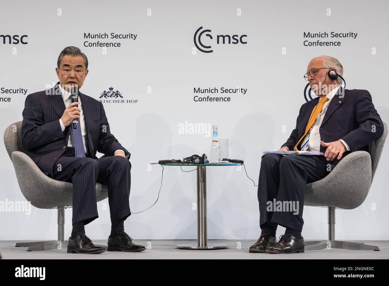 Munich, Germany. 18th Feb, 2023. Chinese Foreign Minister Wang Yi, left ...