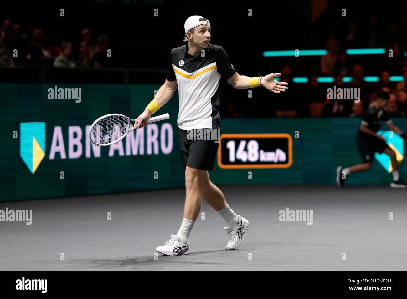 Tallon Griekspoor of the Netherlands reacts after missing a shot ...