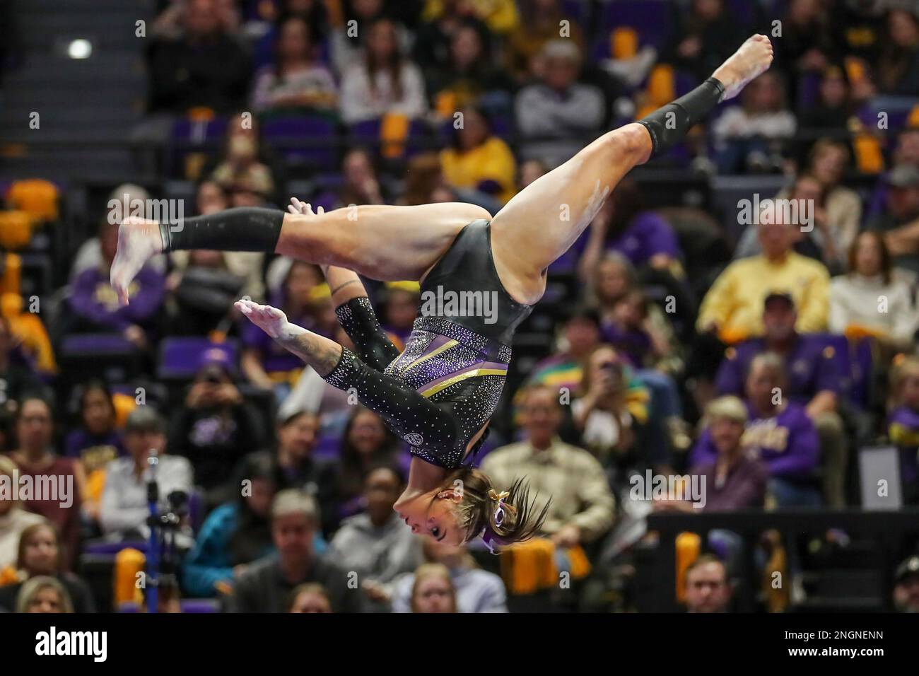 February 17, 2023: LSU's KJ Johnson competes on the balance beam during ...