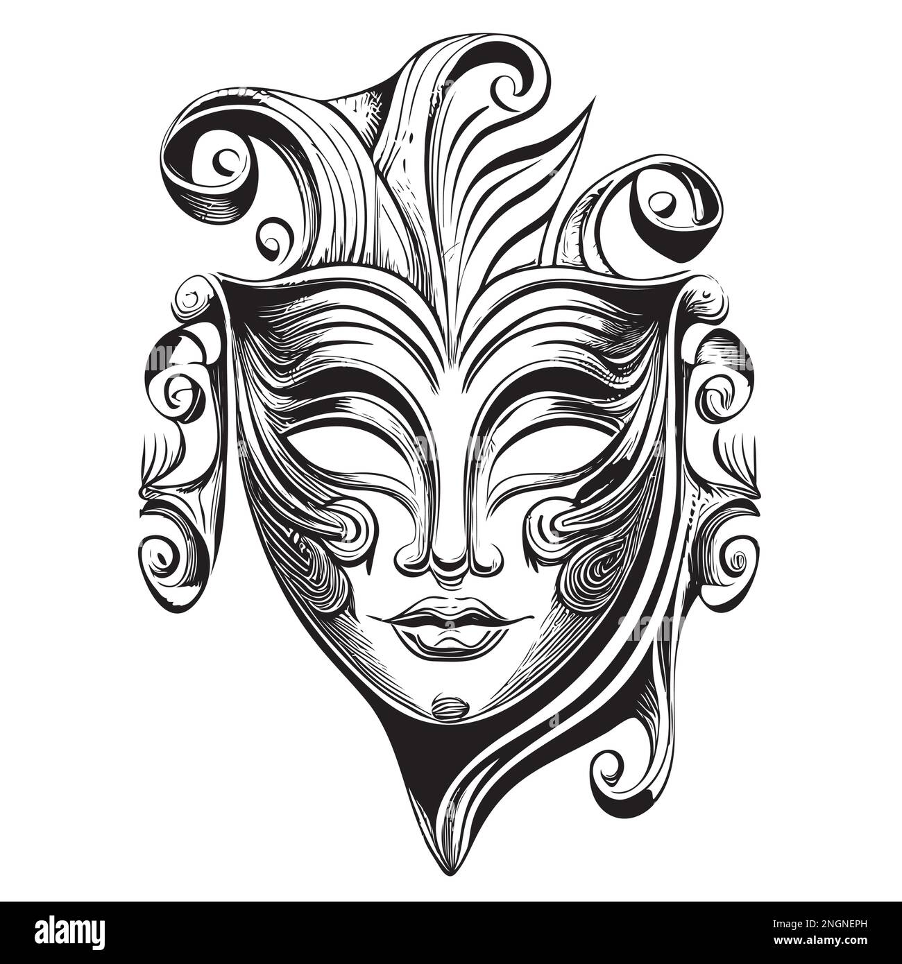 Carnival Mask Hand Drawn Engraving Style Sketch Vector Illustration